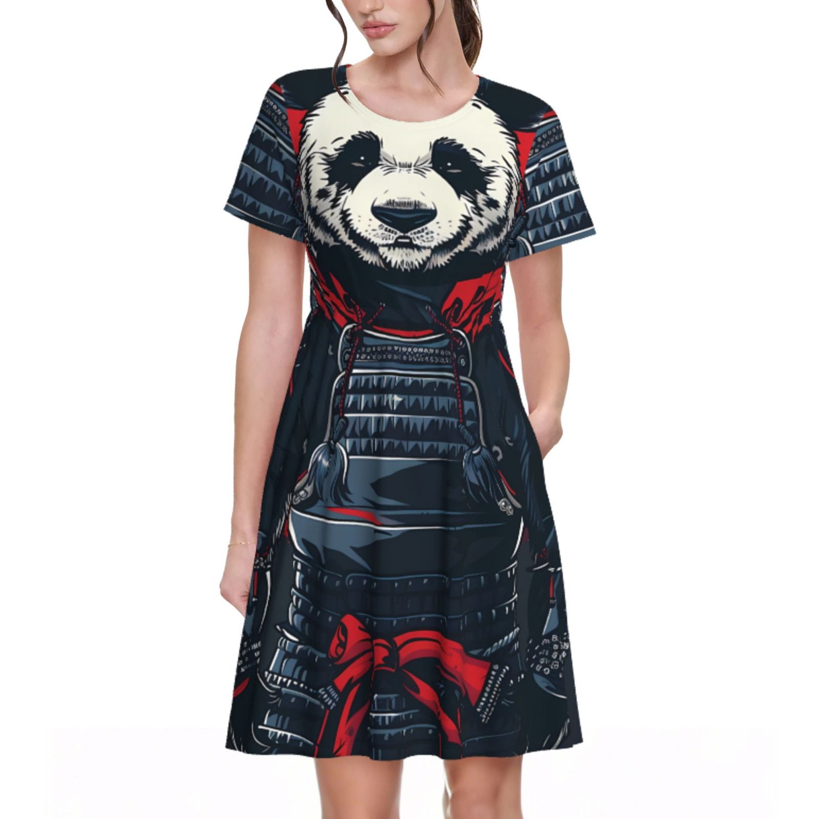 Coaee Red Black Eastern Panda Warrior for Casual Dress for Women Short ...