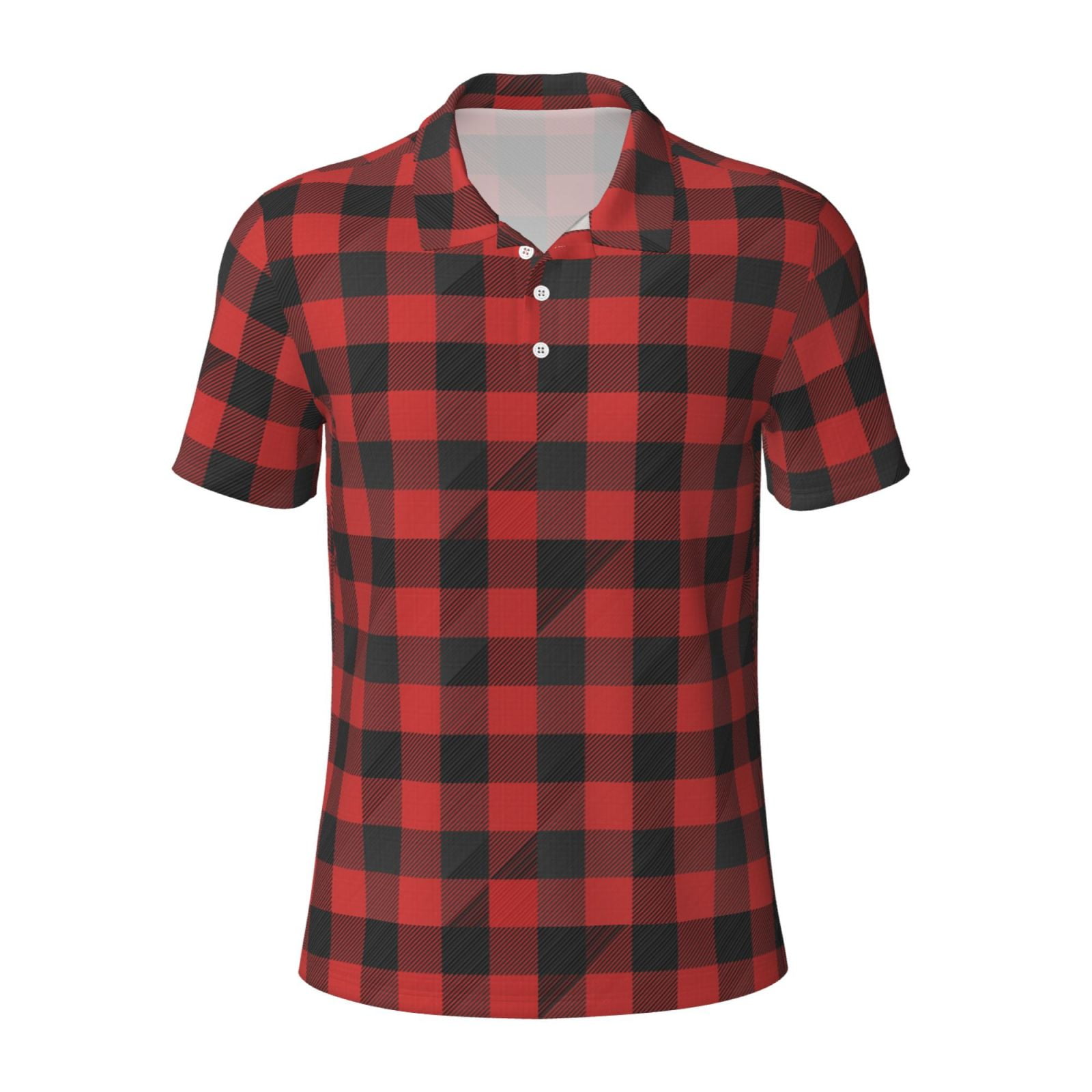 Coaee Red Black Plaid for Men's Short Sleeve Polo Shirt,Men's Polo ...