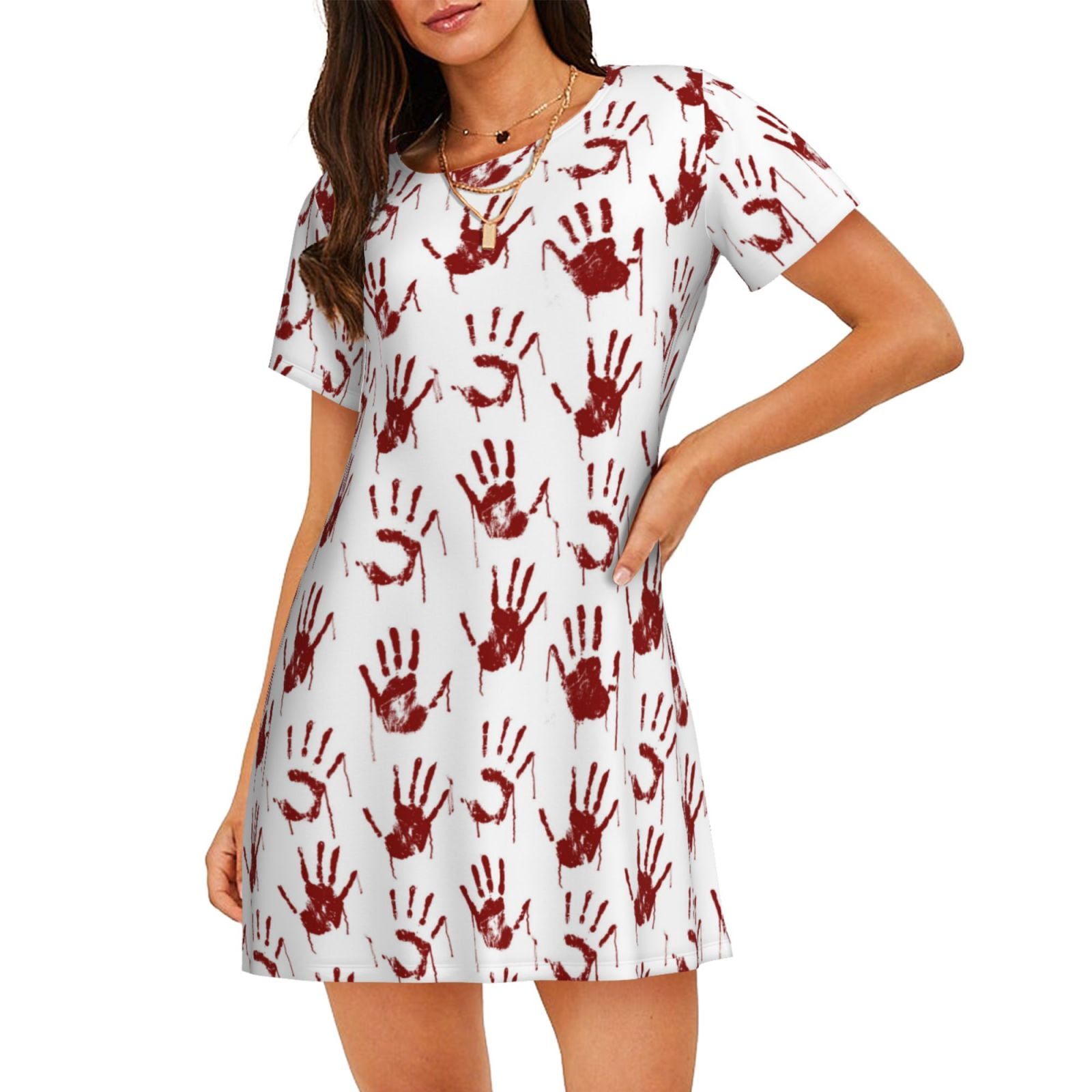 Coaee Red Bloody Scary Hands2 for Women's Short-sleeved Nightdress Casual Sleepdress Comfy ...