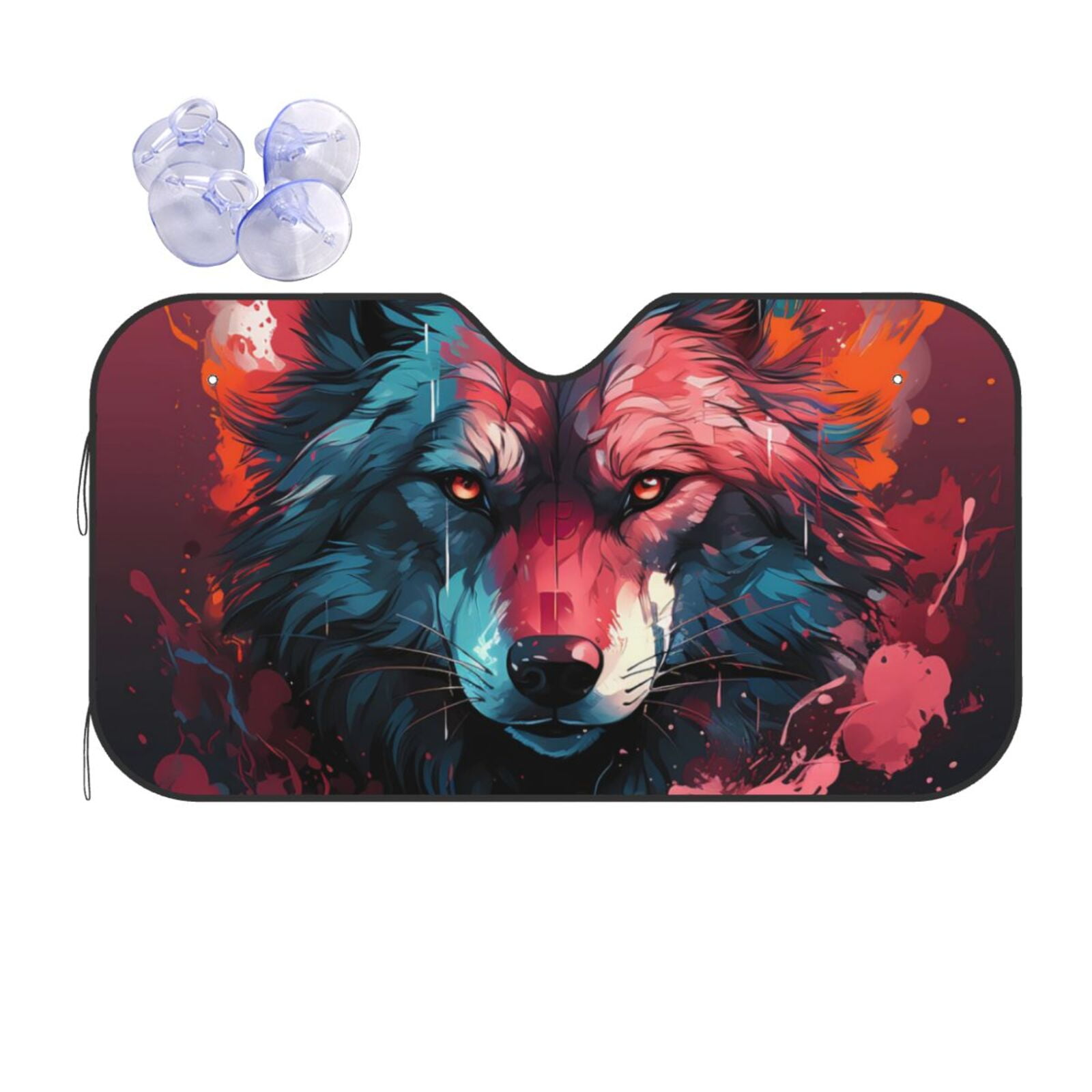 Coaee Red Flame Wolf Head Print Car Sunshade Windshield Sun Shade Reflect UV Sun for Most Sedans ...