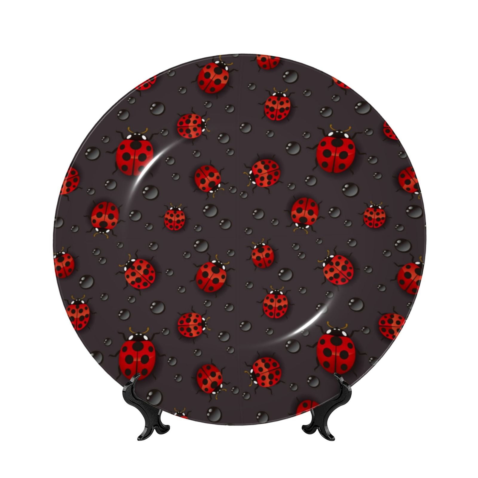 Coaee Red Ladybugs On Dark Background for Bone China Decorative Plate ...