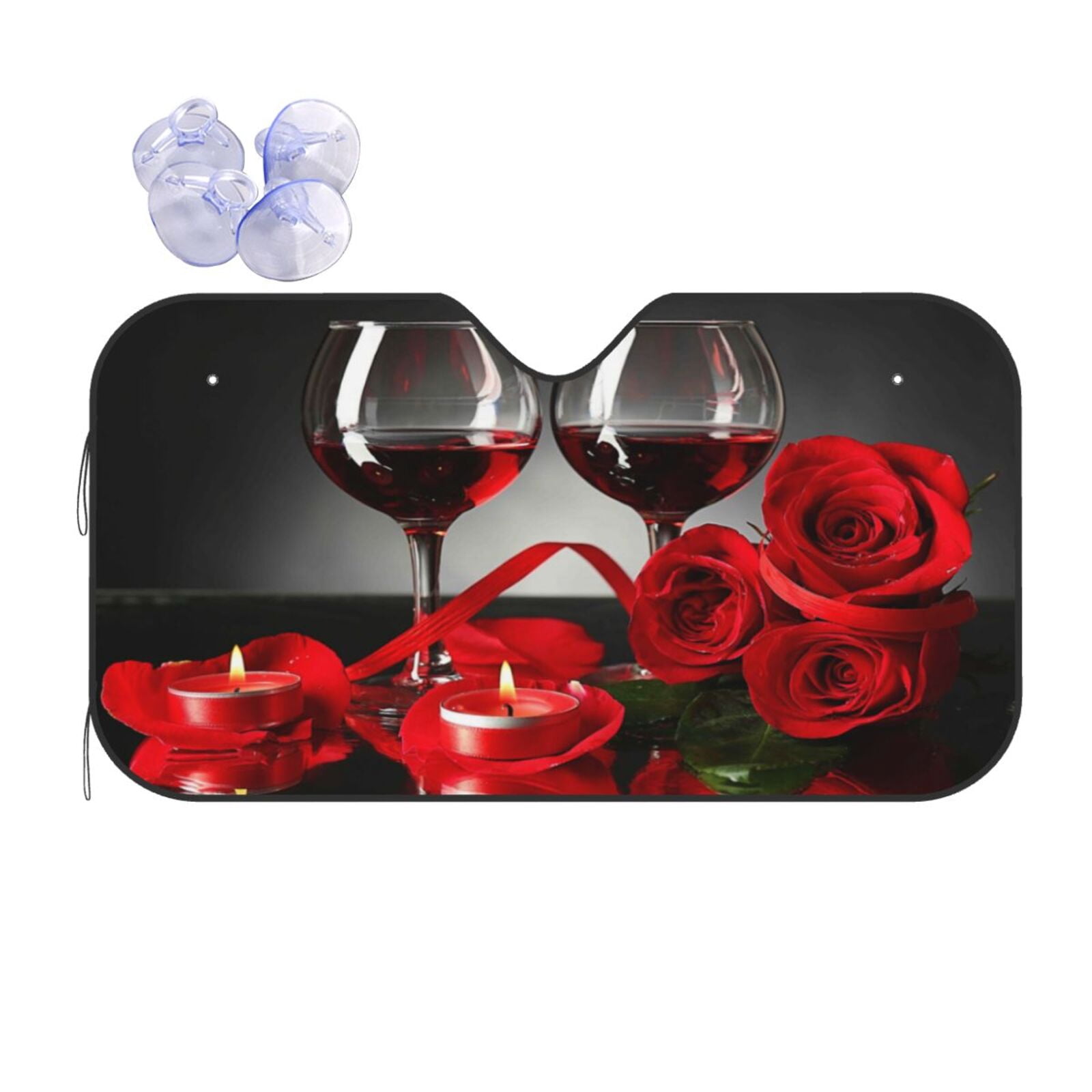 Coaee Red Wine Rose Print Car Sunshade Windshield Sun Shade Reflect UV ...