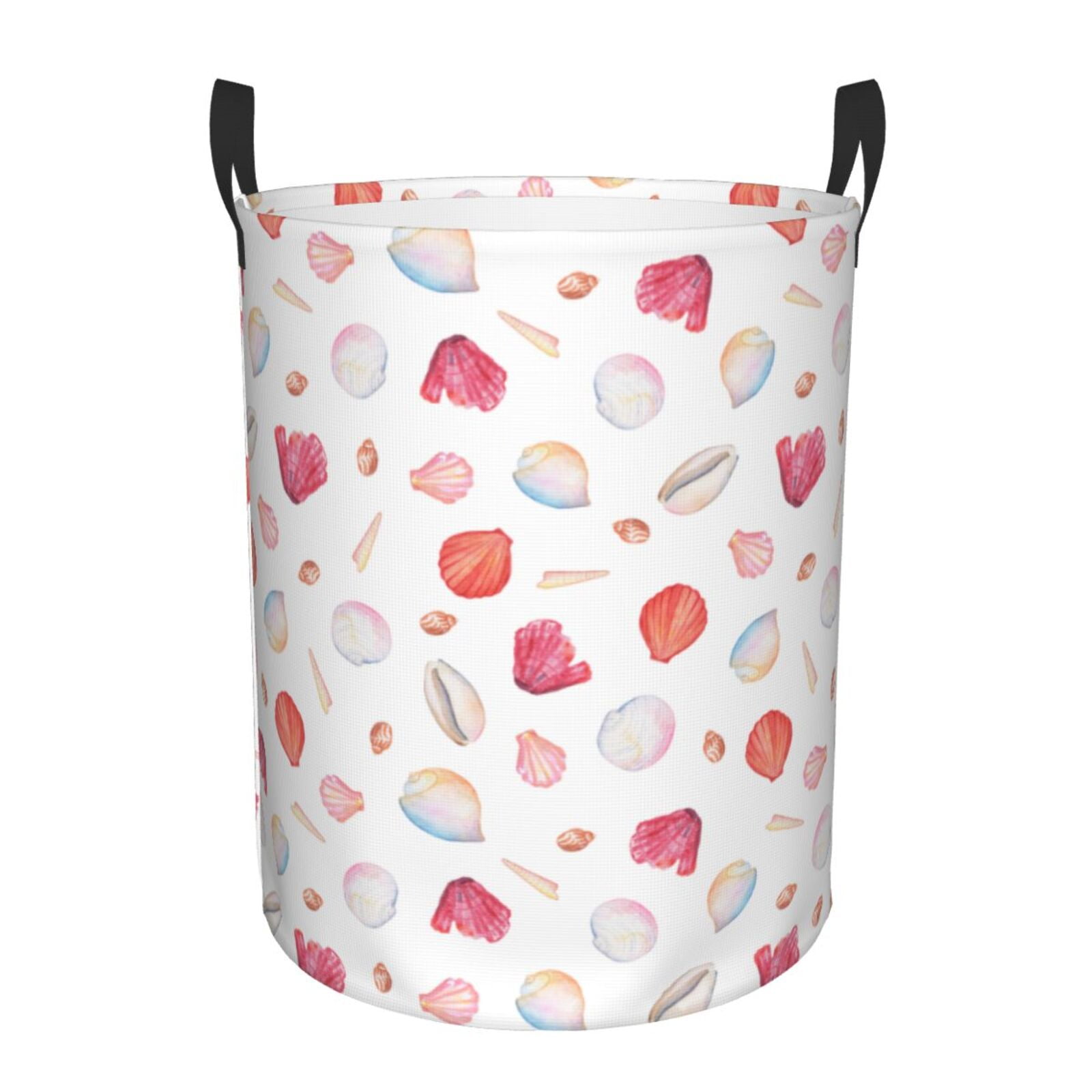 Coaee Red coral and scallop seashell Laundry Basket with Handle ...