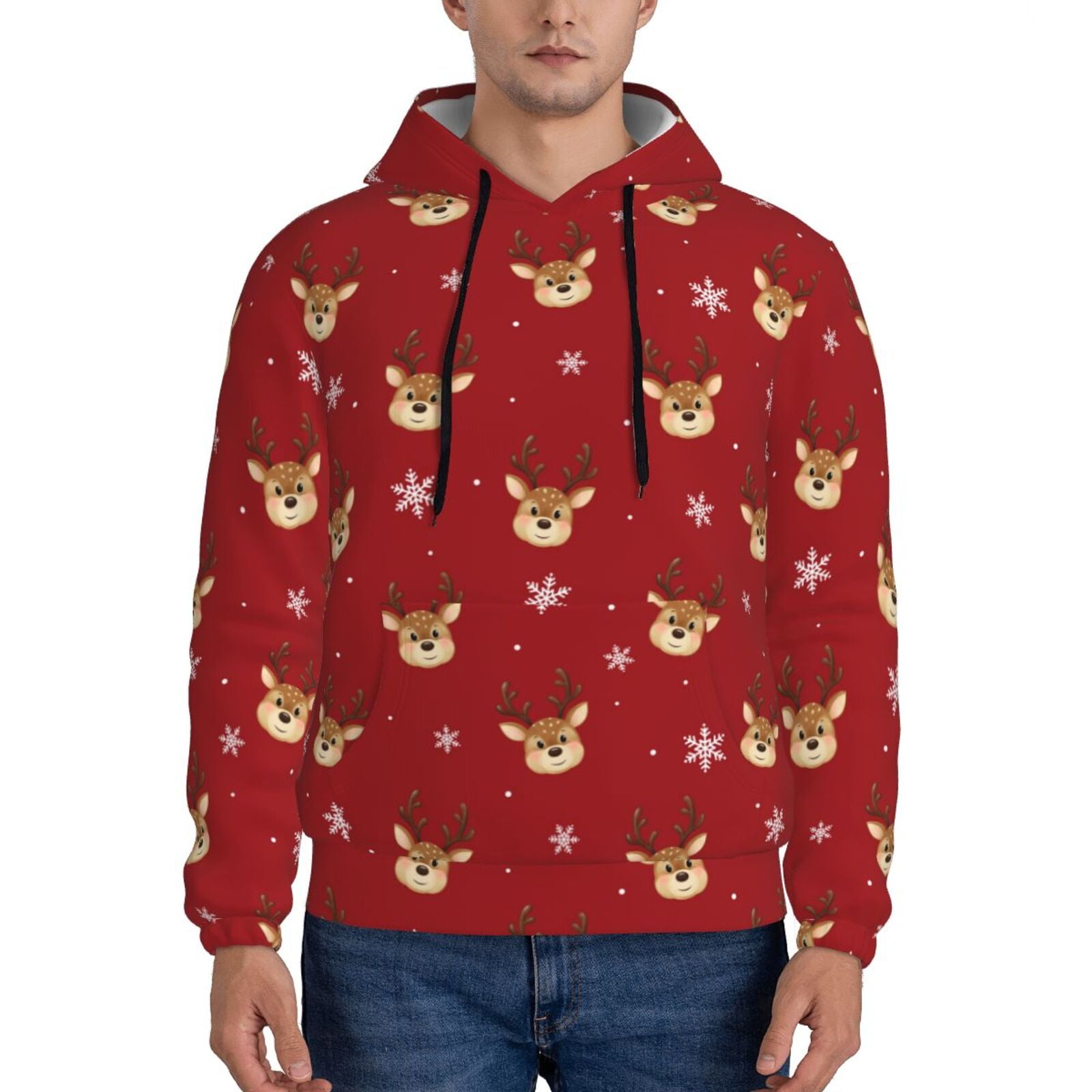 Coaee Reindeer Faces Festive Red for Adult Hoodie Pullover Sweatshirt ...