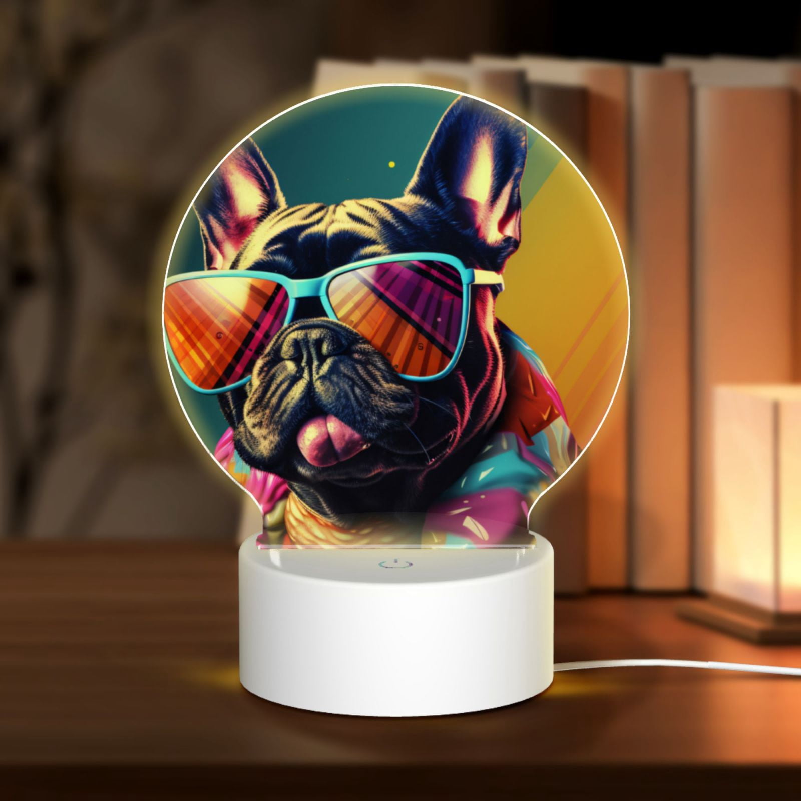 Coaee Retro Bulldog Sunglasses for Round Acrylic LED Desk Lamp 3 Color ...