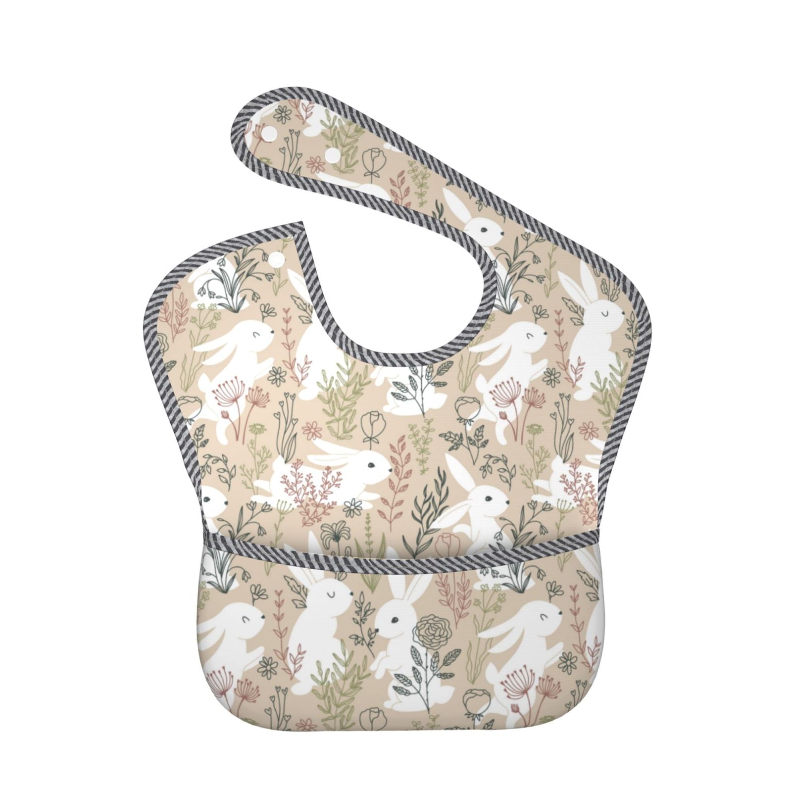 Coaee Retro Bunny Flower for Proof Baby Bib with Food Catcher ...