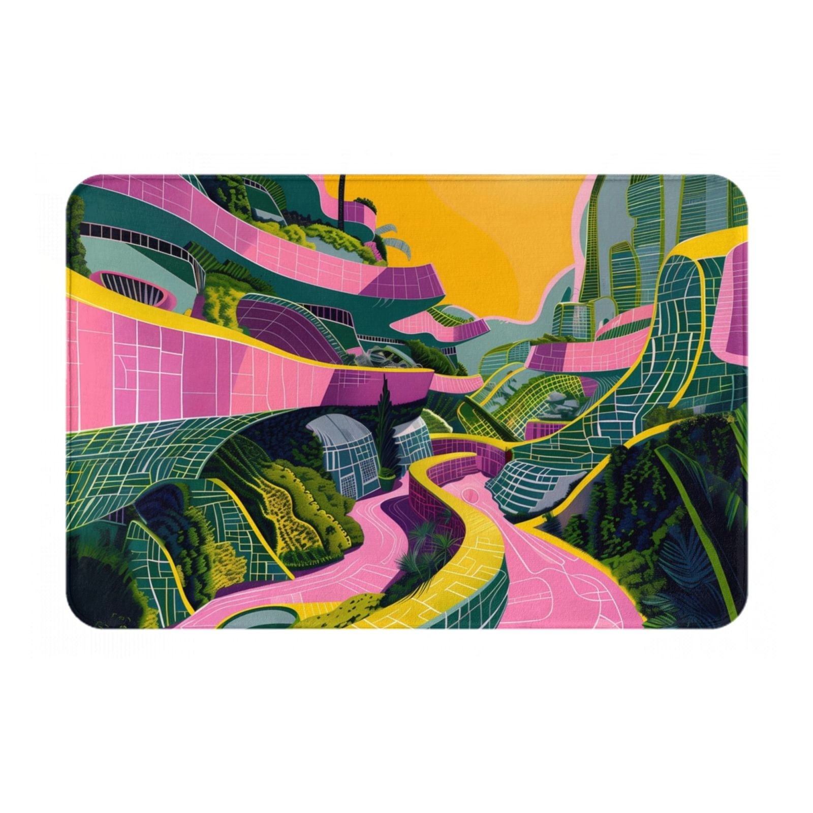 Coaee Retro Futuristic Landscape for Flannel Anti-Slip Floormat Welcome ...
