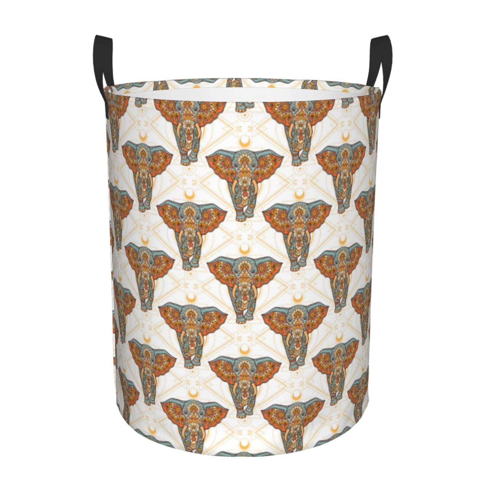 Coaee Retro elephants for Laundry Basket with Handle, Waterproof Round ...