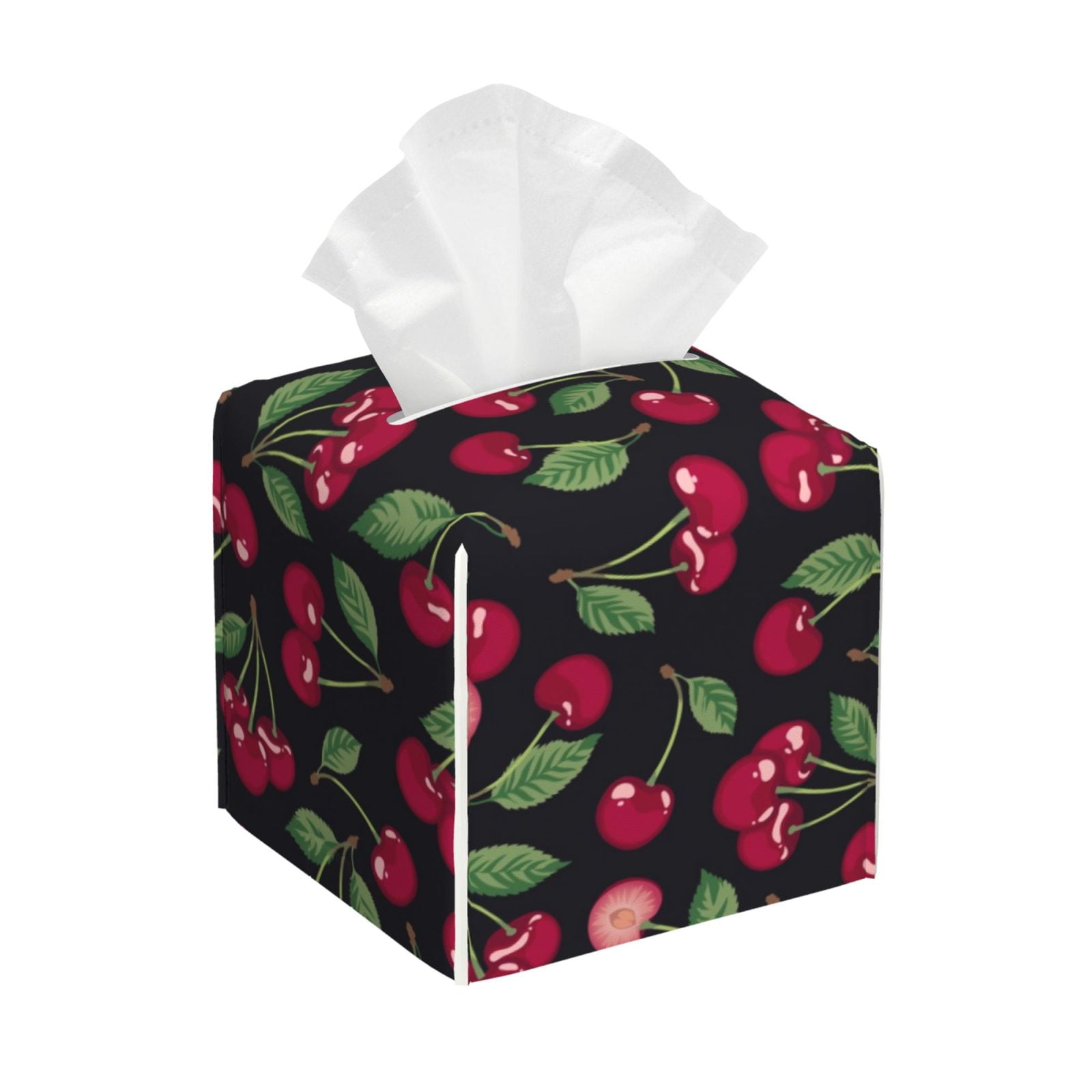 Coaee Ripe Red Cherry for Leather Tissue Box Cover Square Tissue Box Cover Tissue Box Holder 5.2 ...