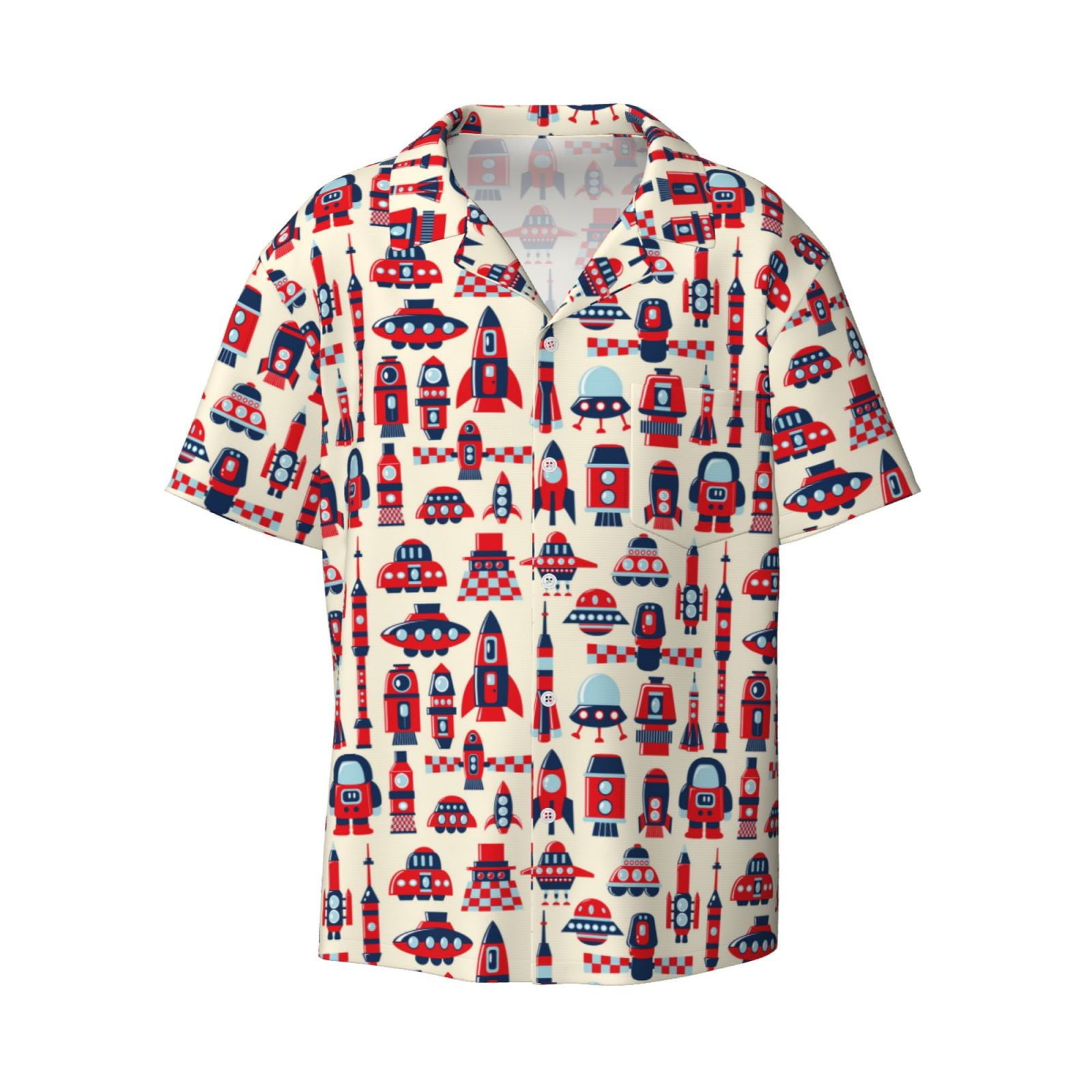 Coaee Rocket Pattern Men's Casual Button Down Shirt, Short Sleeve ...