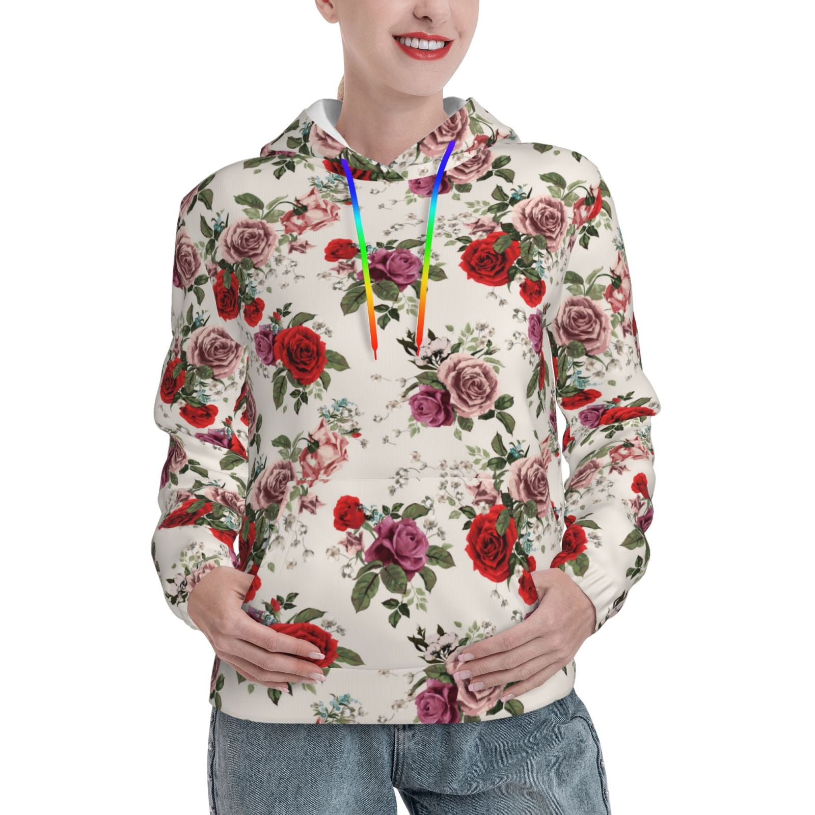 Coaee Rose Flowers for Adult Hoodie Pullover Sweatshirt for Women ...