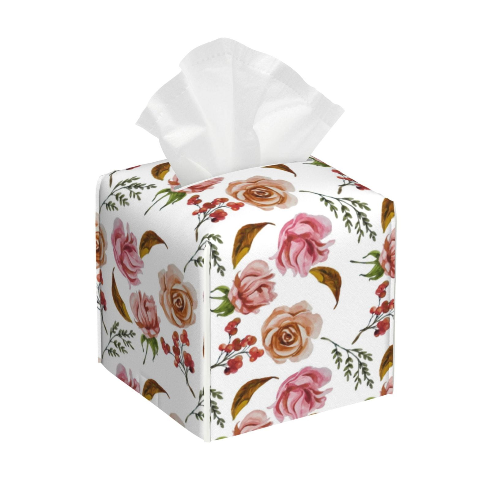 Coaee Rose Flowers for Leather Tissue Box Cover Square Tissue Box Cover ...