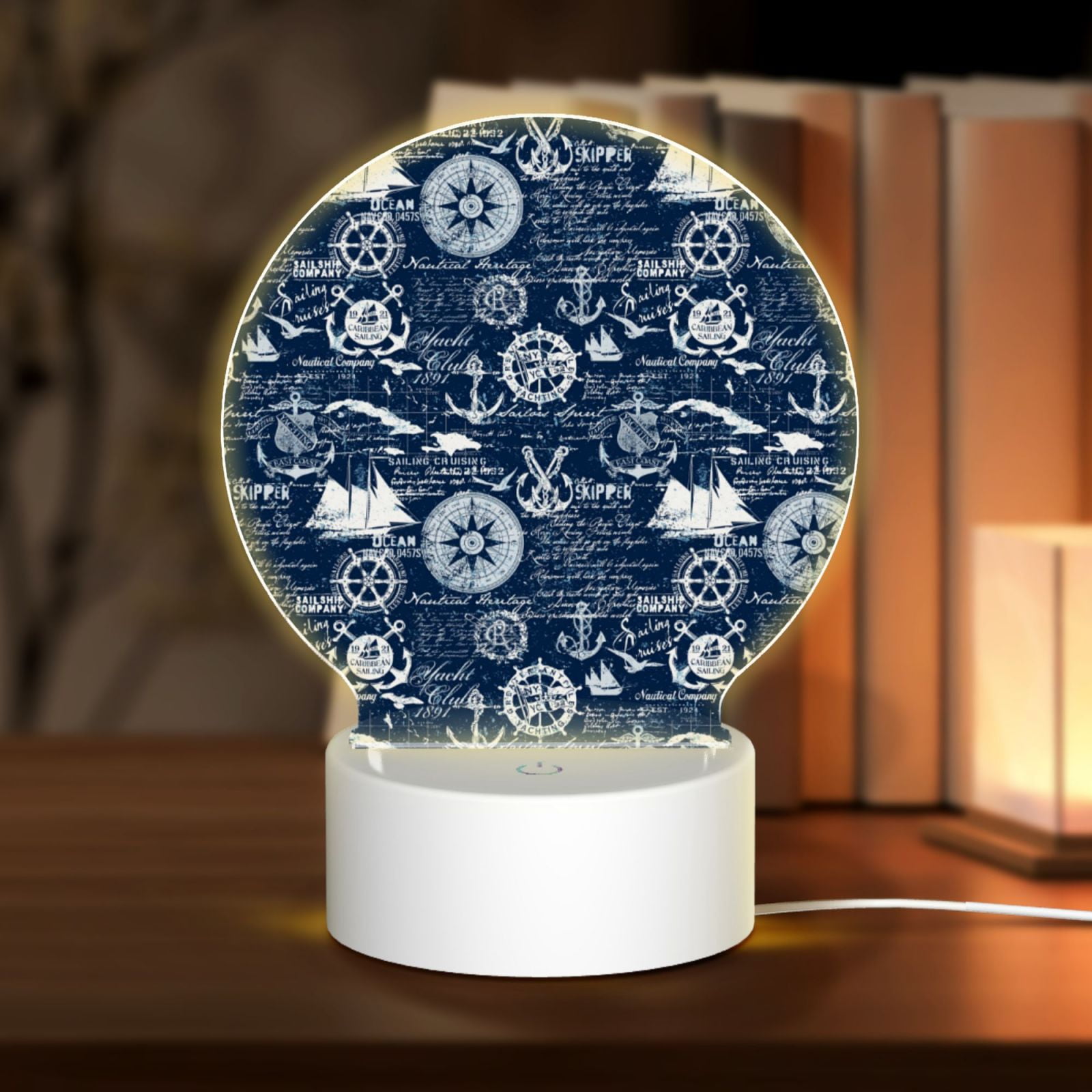 Coaee Sailing Cruises Nautical for Round Acrylic LED Desk Lamp 3 Color ...