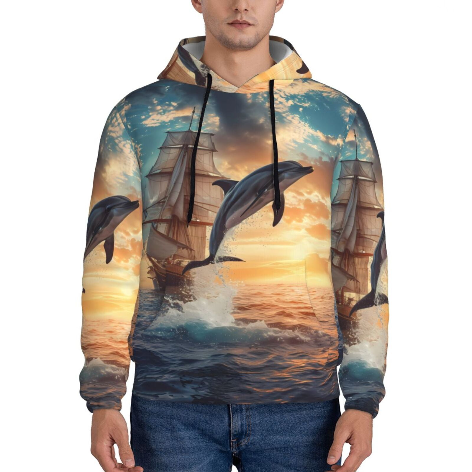 Coaee Sailing Dancing Dolphin for Adult Hoodie Pullover Sweatshirt for ...