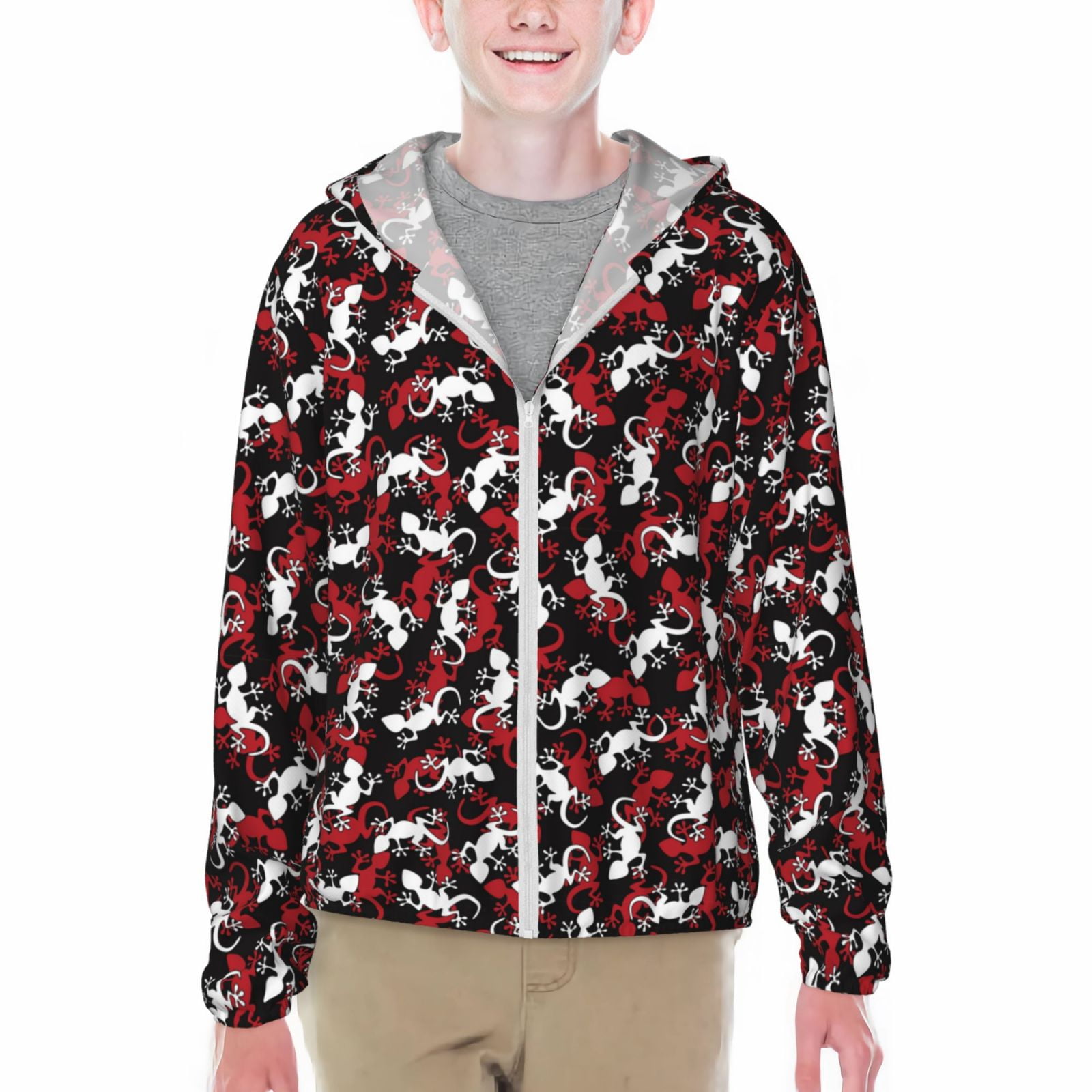 Coaee Salamander Print Teen's UPF 50+ Sun Protection Outdoor Lightweight Full Zip Hoodie Long ...