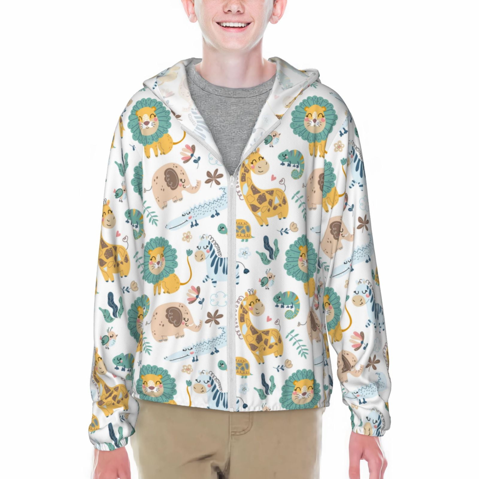 Coaee Scandinavian Africa Print Teen's UPF 50+ Sun Protection Outdoor Lightweight Full Zip ...