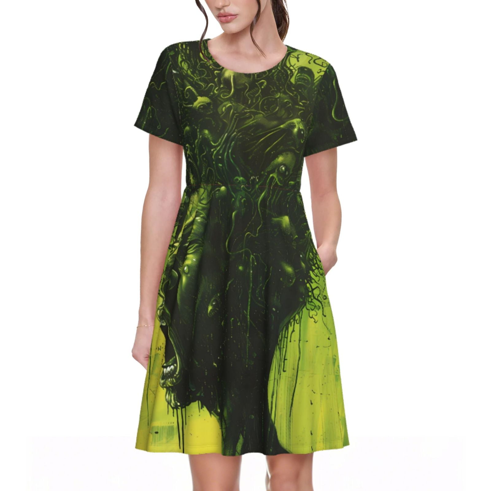 Coaee Screaming Horror Art for Casual Dress for Women Short Sleeve ...