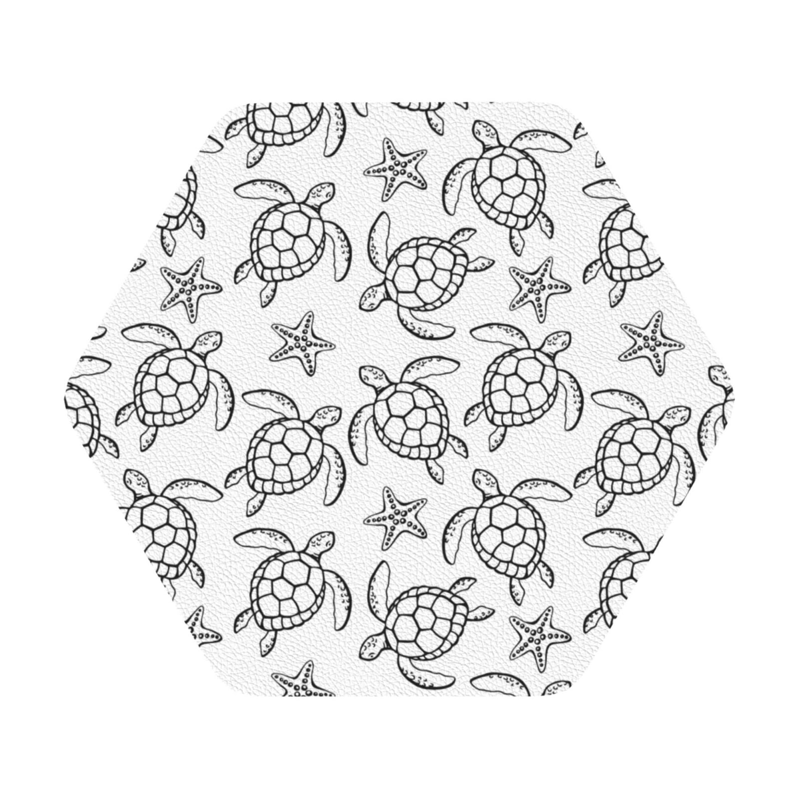Coaee Sea Turtle Print Leather Coasters Set of 6, Non-Slip Washable Cup ...
