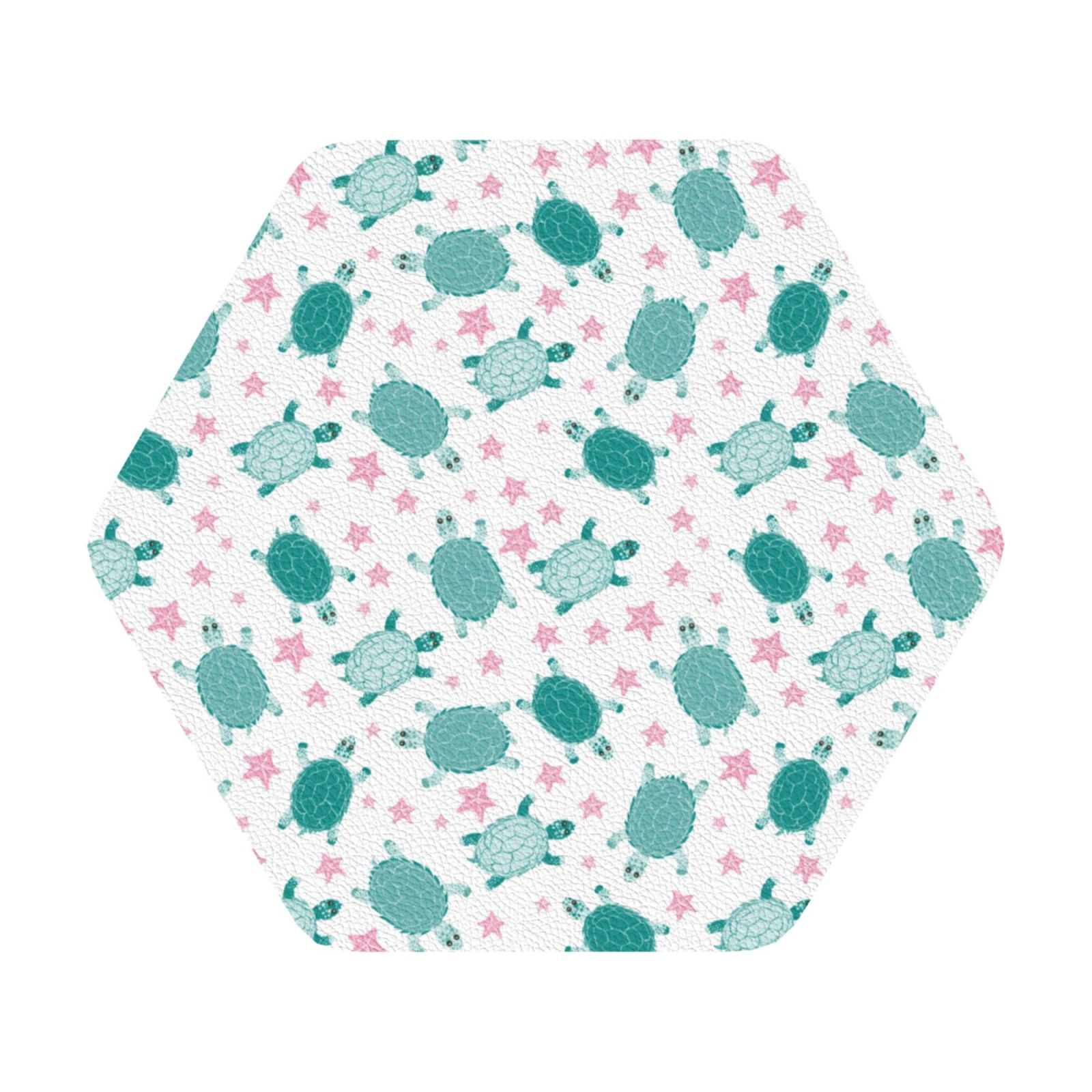 Coaee Sea Turtle Print Leather Coasters Set of 6, Non-Slip Washable Cup ...