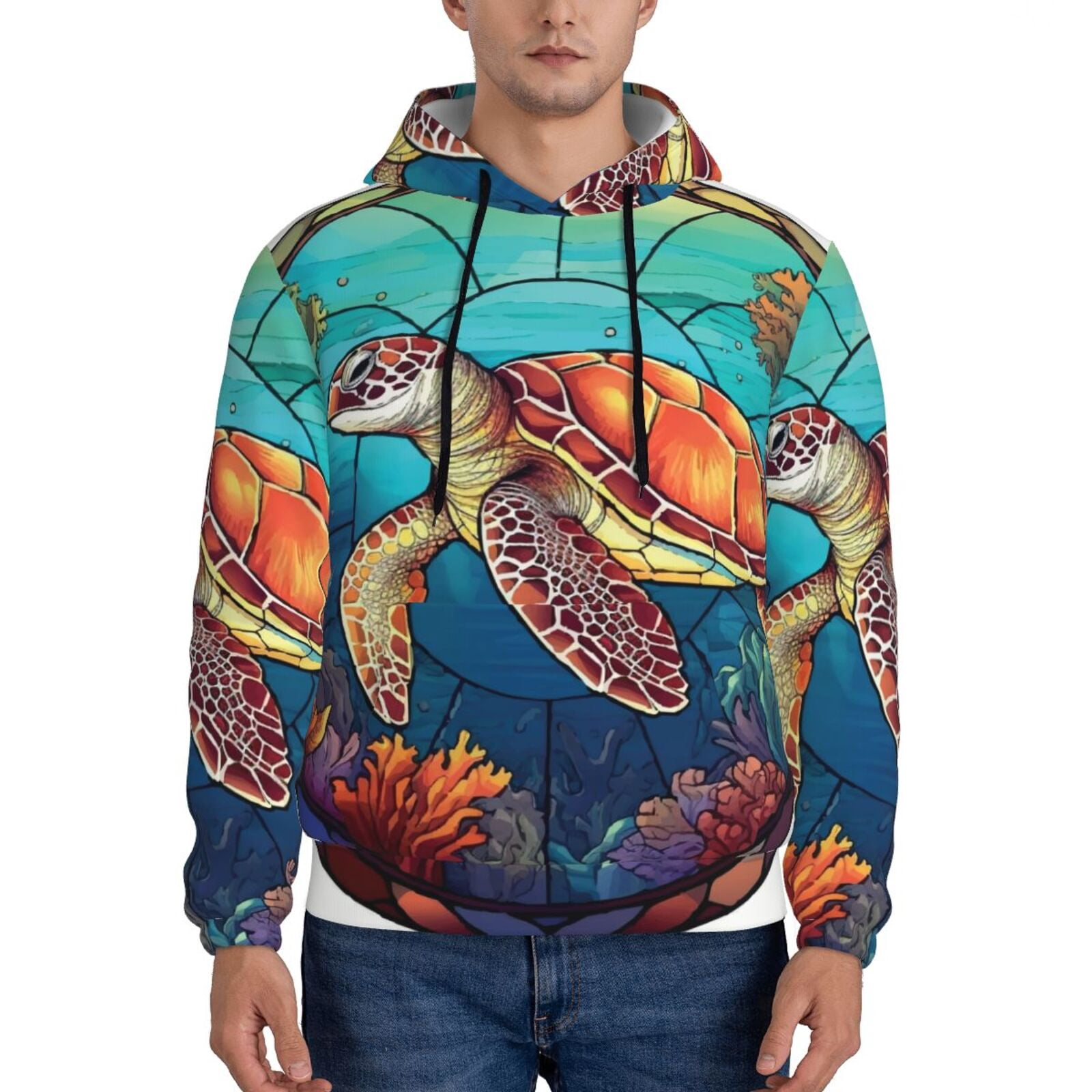 Coaee Sea Turtle in Coral for Adult Hoodie Pullover Sweatshirt for Men ...