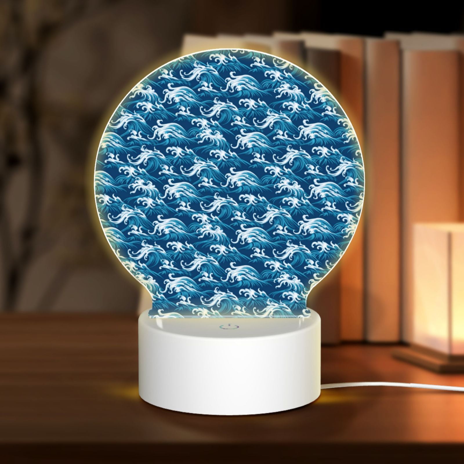 Coaee Sea Water Wave for Round Acrylic LED Desk Lamp 3 Color Change ...