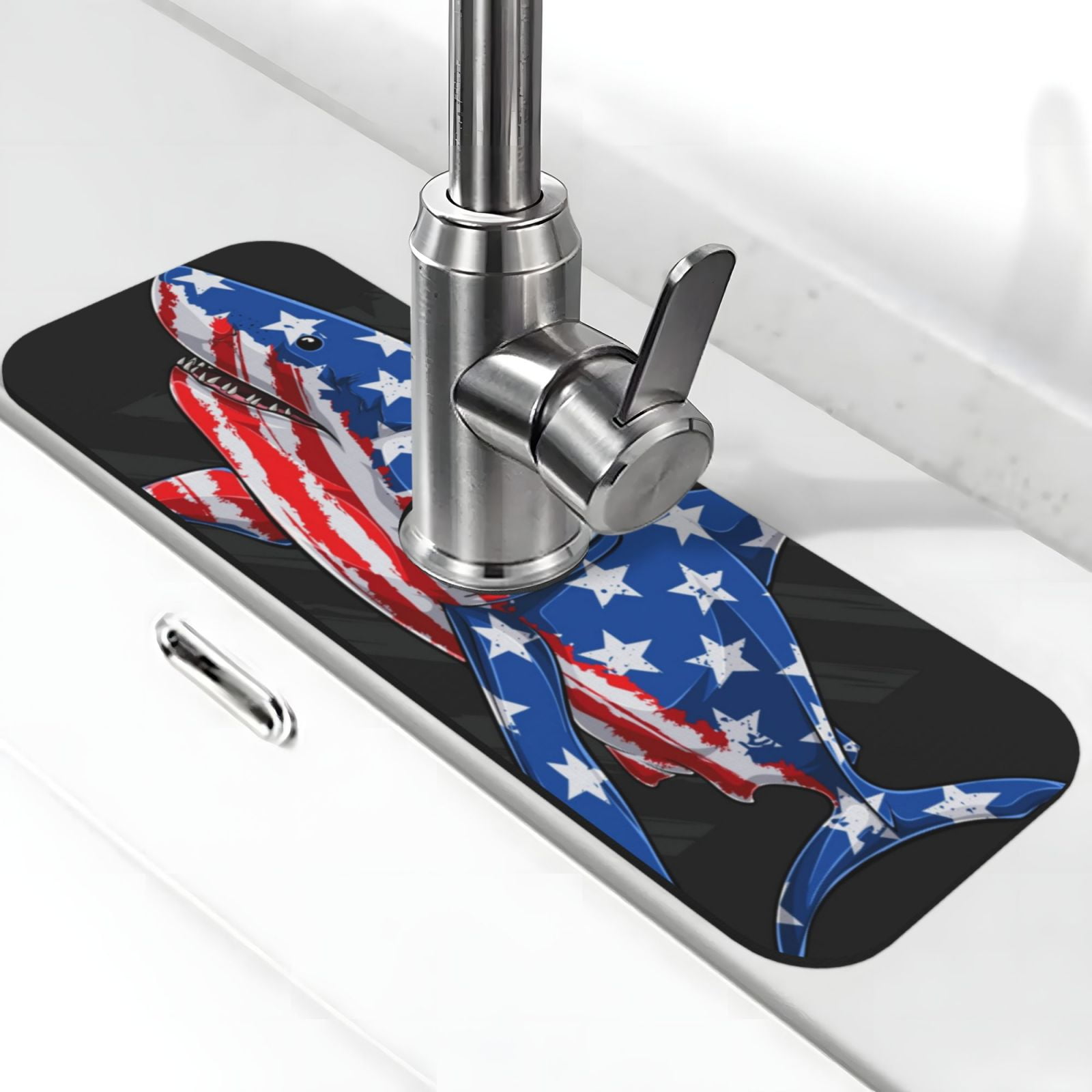 Coaee Shark With USA Flag for Kitchen Sink Splash Guard Sink Faucet Mat ...