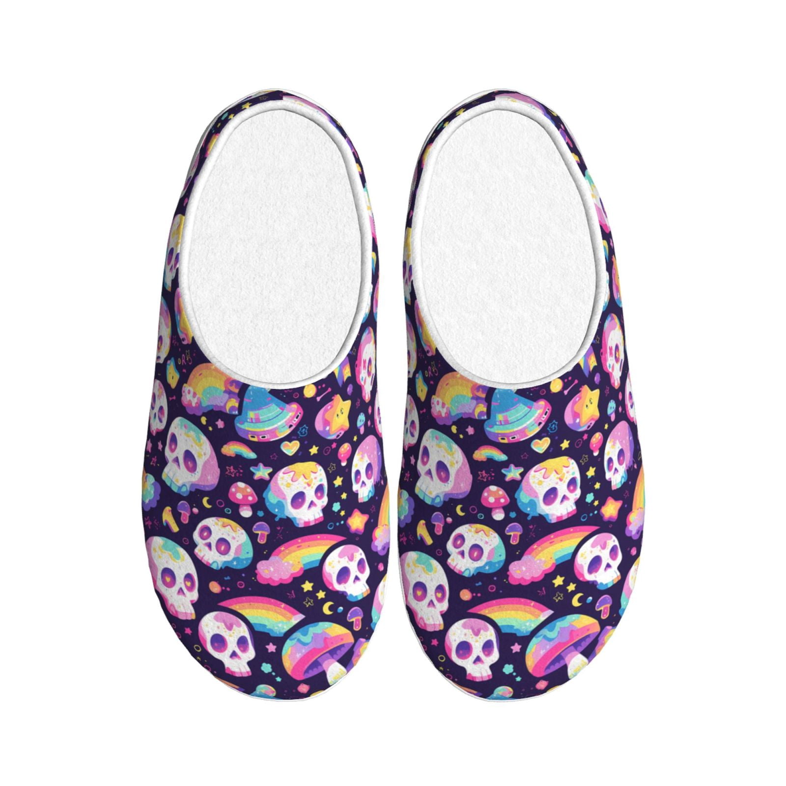 Coaee Skull colorful mushroom rainbow for Mens Slippers Indoor Slip On ...