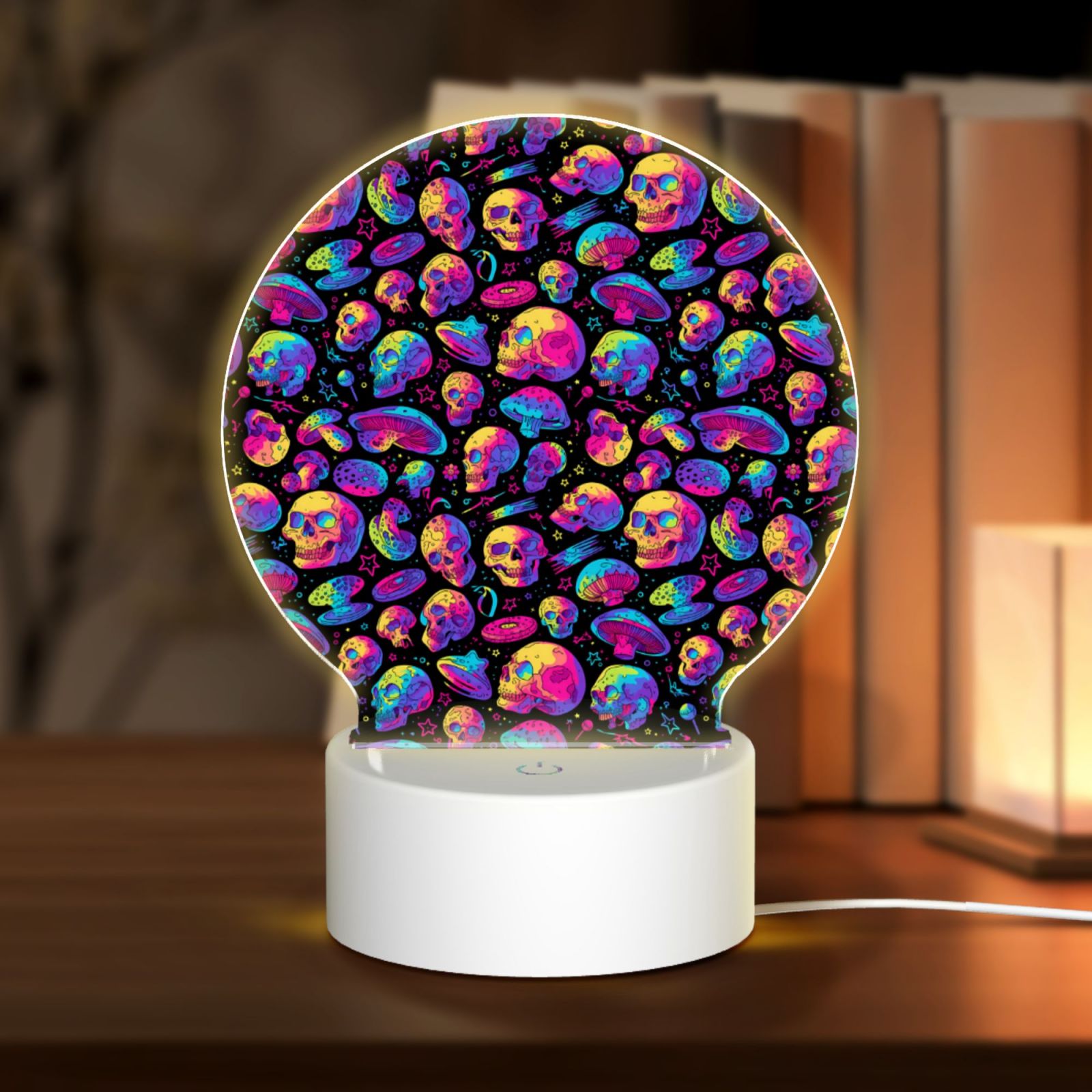 Coaee Skull rainbow star mushroom for Round Acrylic LED Desk Lamp 3 ...