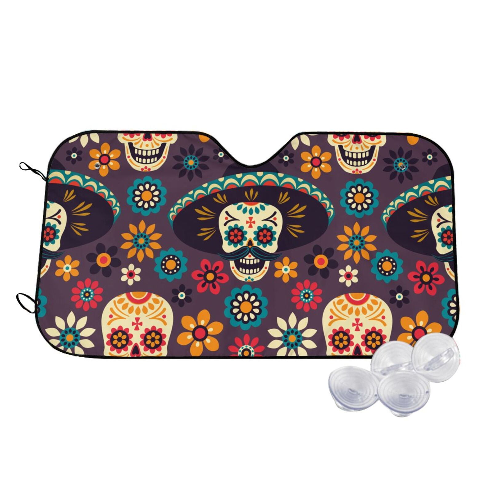Coaee Skulls And Flowers Car Windshield Sunshade,Uv Rays Sun Visor ...
