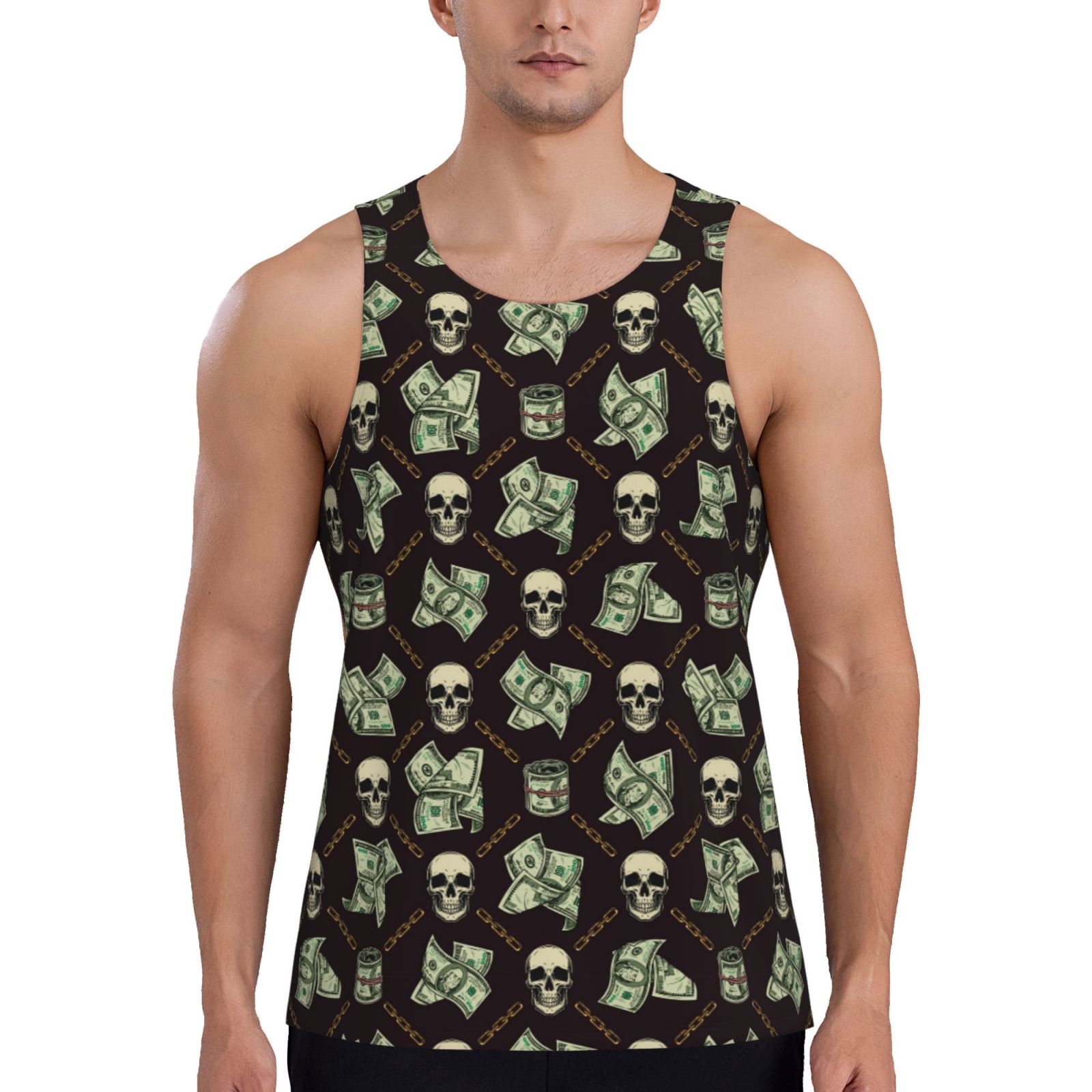 Coaee Skulls Gold Chains Dollar Men's Workout Tank Top, Men's Tank Top ...