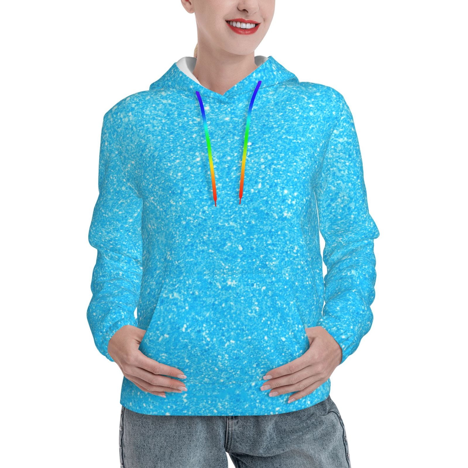 Coaee Sky Blue Glitter for Adult Hoodie Pullover Sweatshirt for Women ...