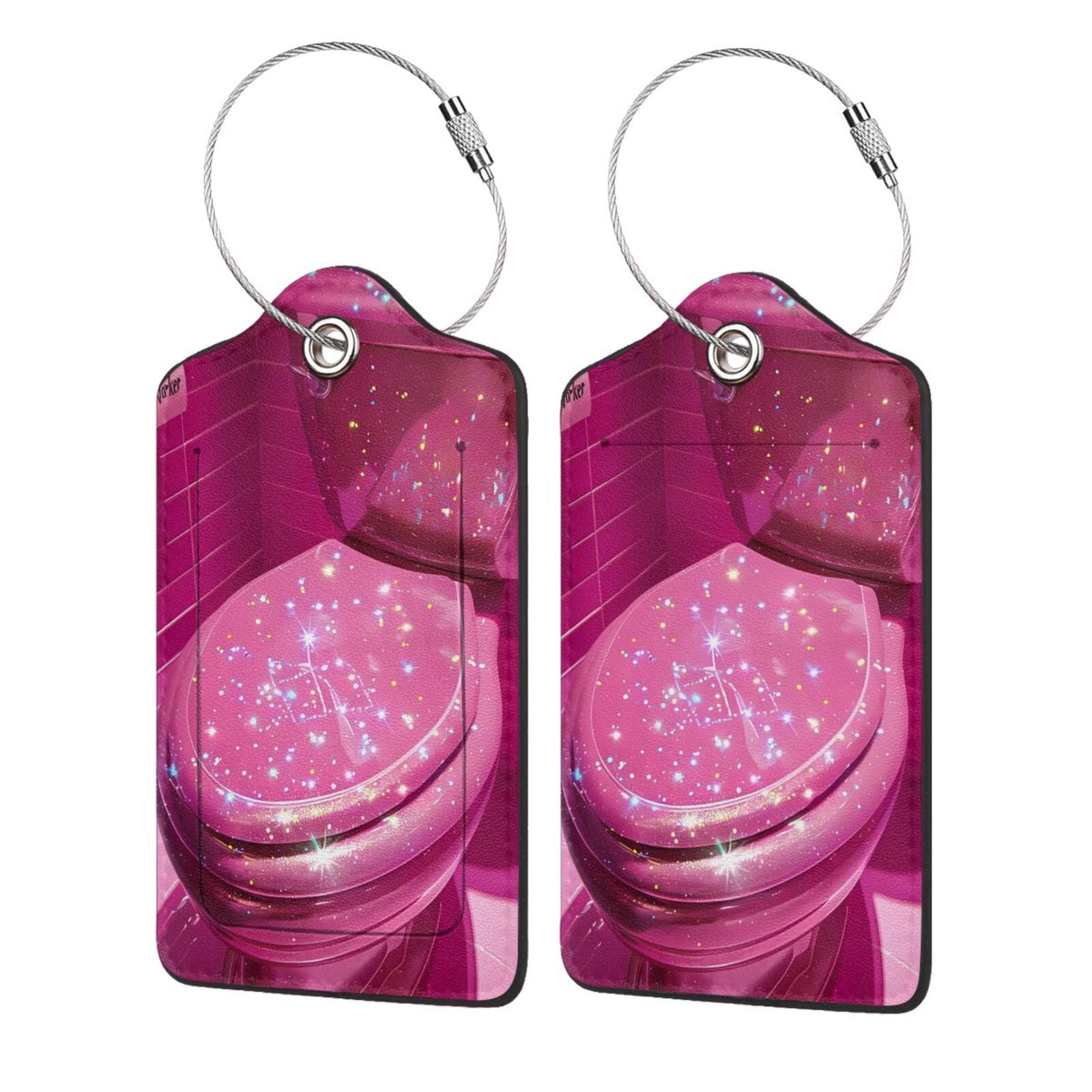 Coaee Sparkling Pink Toilet Untethered Leather Luggage Tags for ...