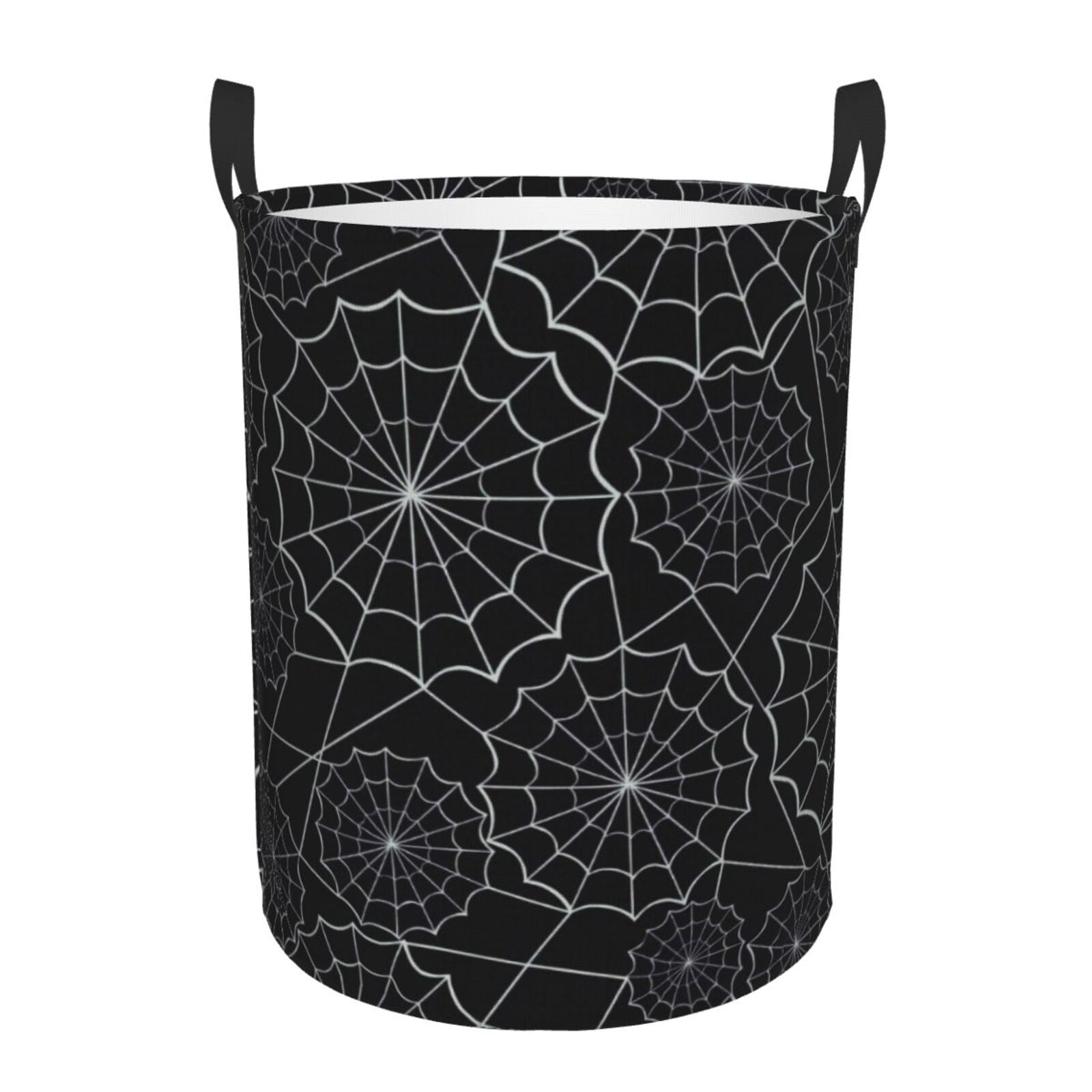 Coaee Spider Web Black Laundry Basket with Handle, Waterproof Round ...