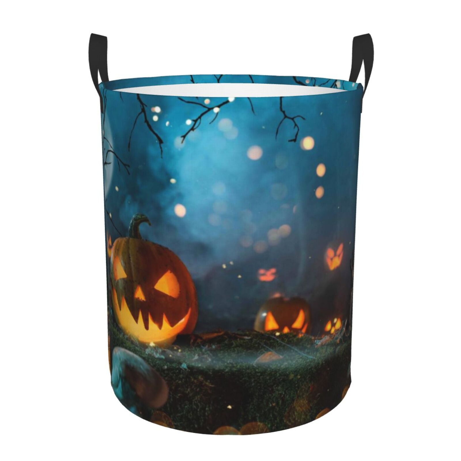 Coaee Spooky Halloween Laundry Basket with Handle, Waterproof Round ...
