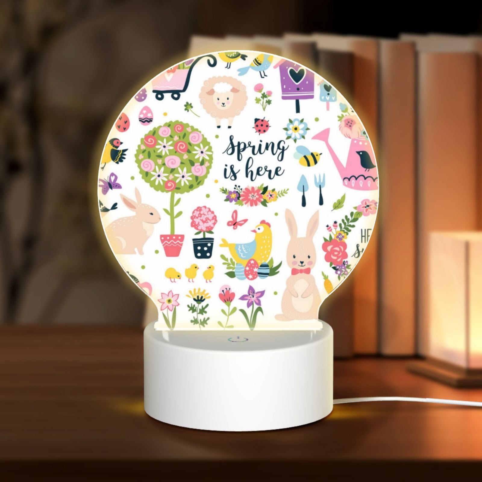 Coaee Spring Flowers Birds for Round Acrylic LED Desk Lamp 3 Color ...