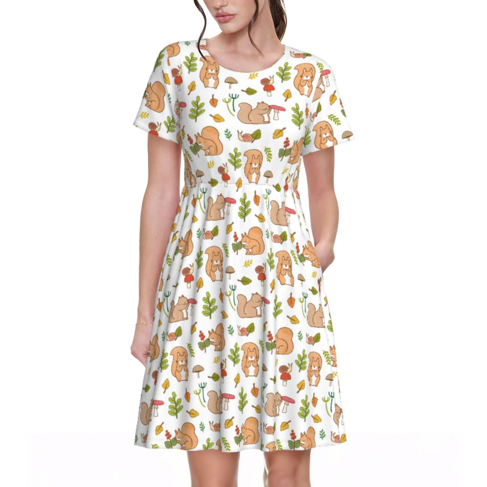 Coaee Squirrel And Mushroom for Casual Dress for Women Short Sleeve ...