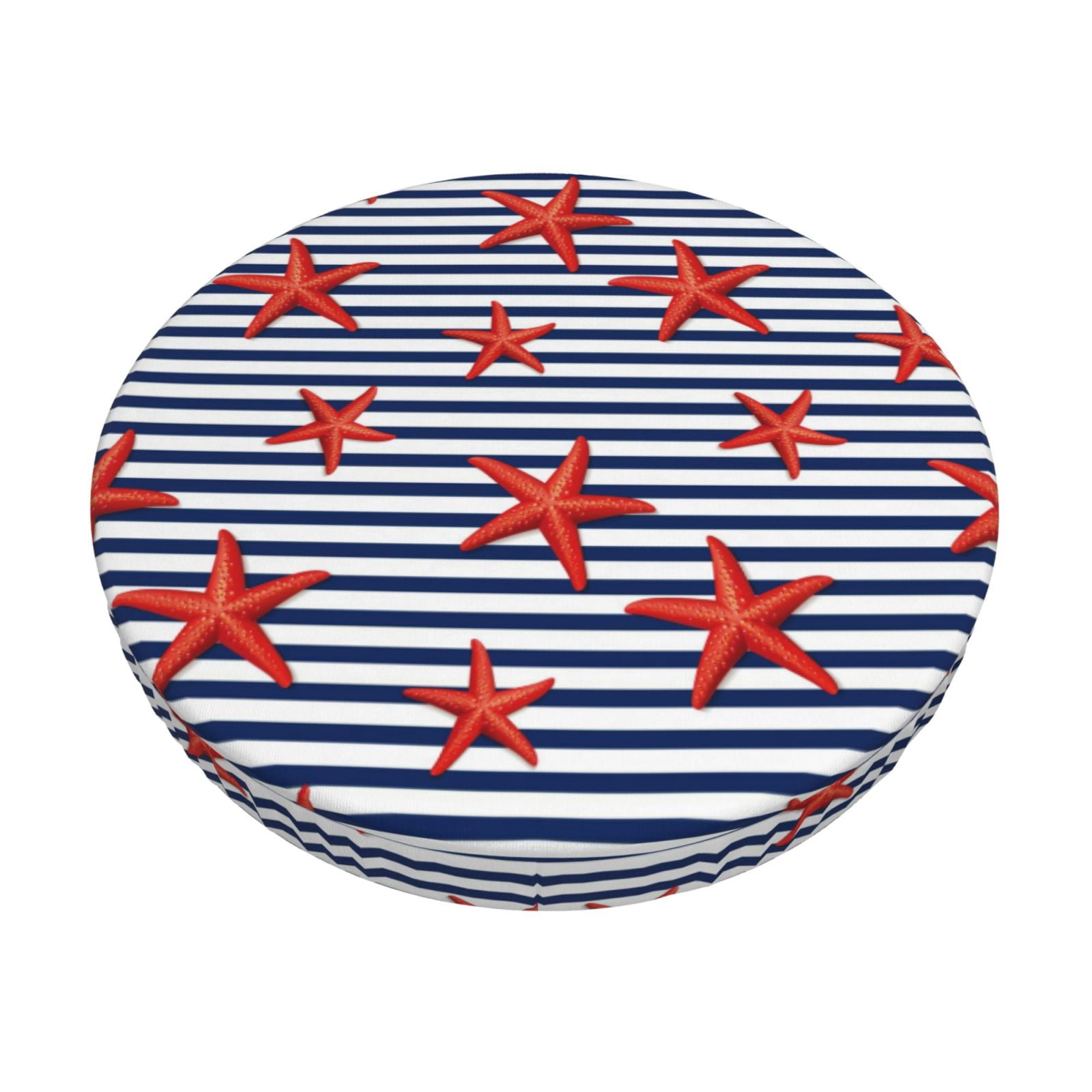 Coaee Starfish Navy Blue Stripe Round Bar Stool Seat Covers Washable ...