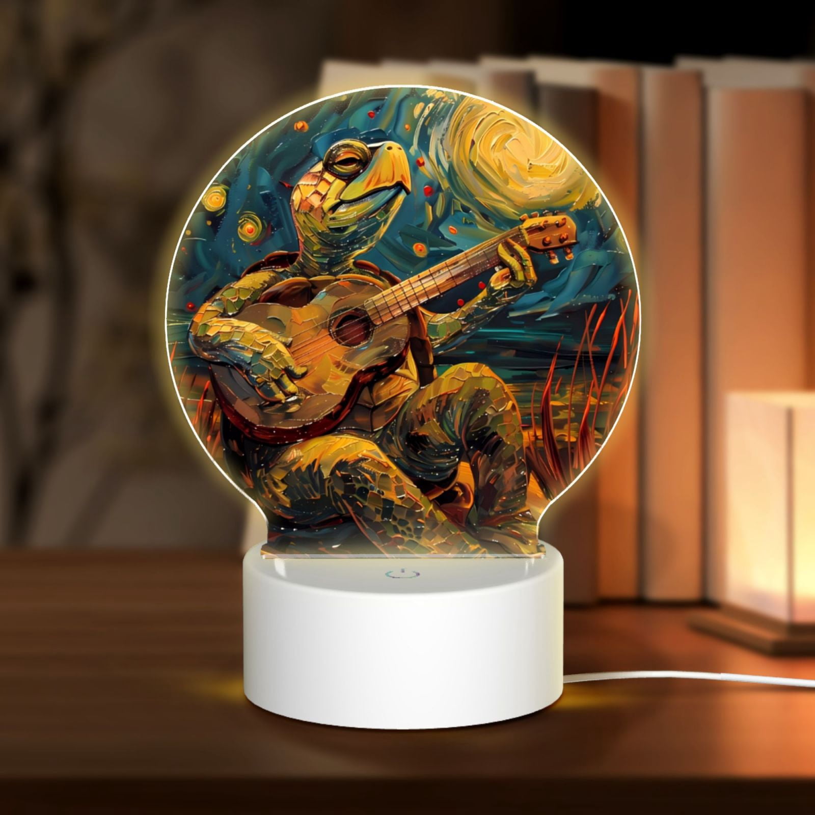 Coaee Starry Night Guitar Turtle for Round Acrylic LED Desk Lamp 3 ...