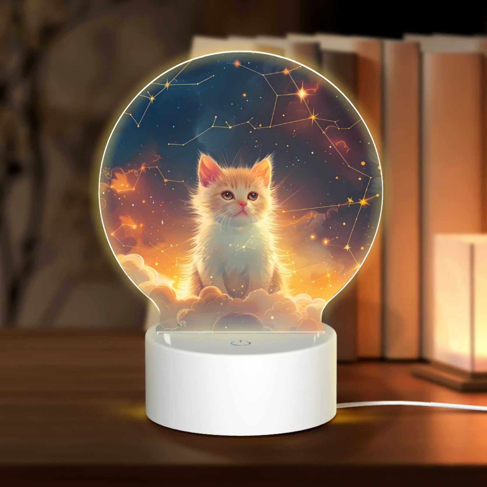 Coaee Starry Sky Constellation Cat for Round Acrylic LED Desk Lamp 3 ...