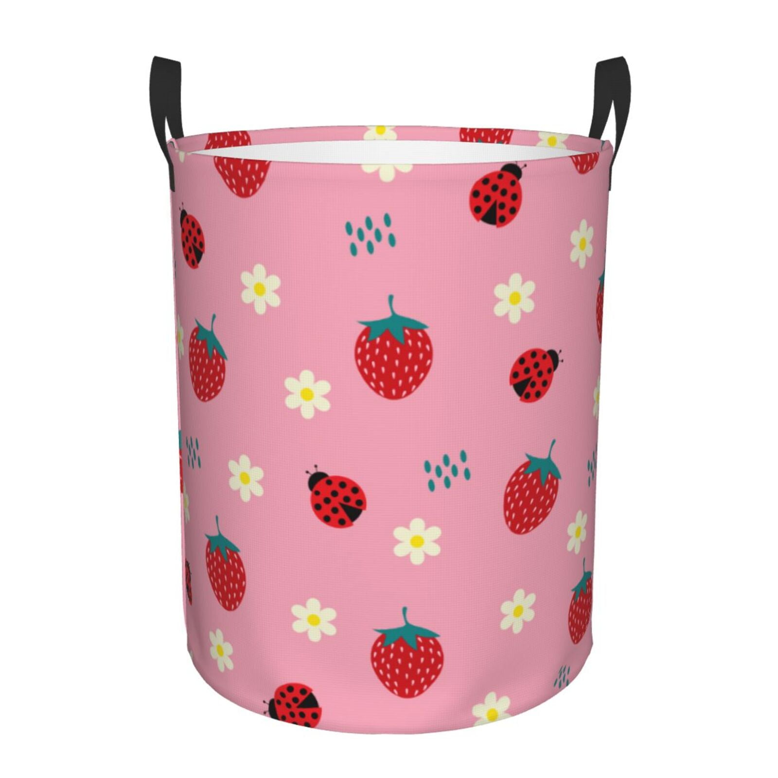 Coaee Strawberry and Ladybugs Laundry Basket with Handle, Waterproof ...