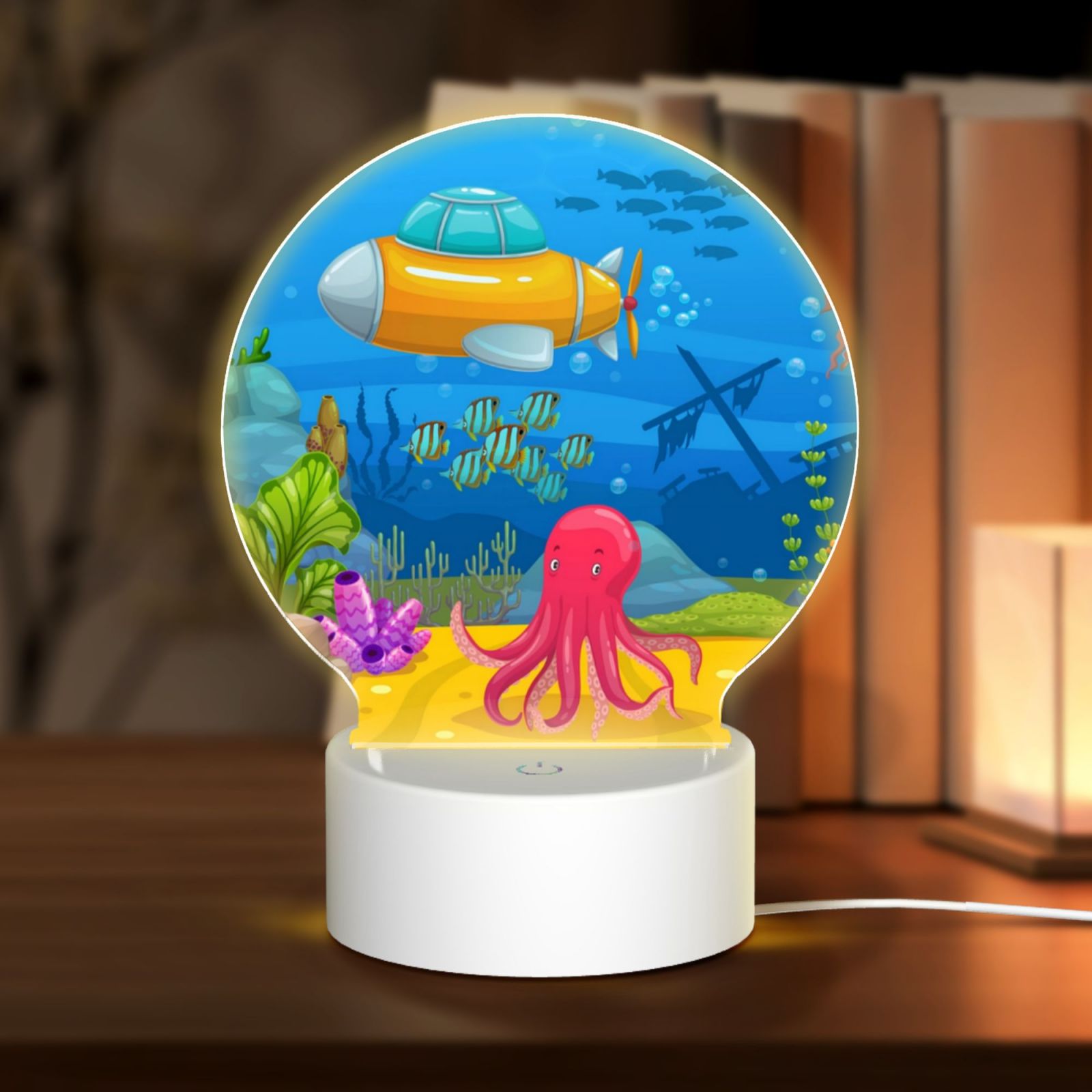 Coaee Submarine And Landscape for Round Acrylic LED Desk Lamp 3 Color ...