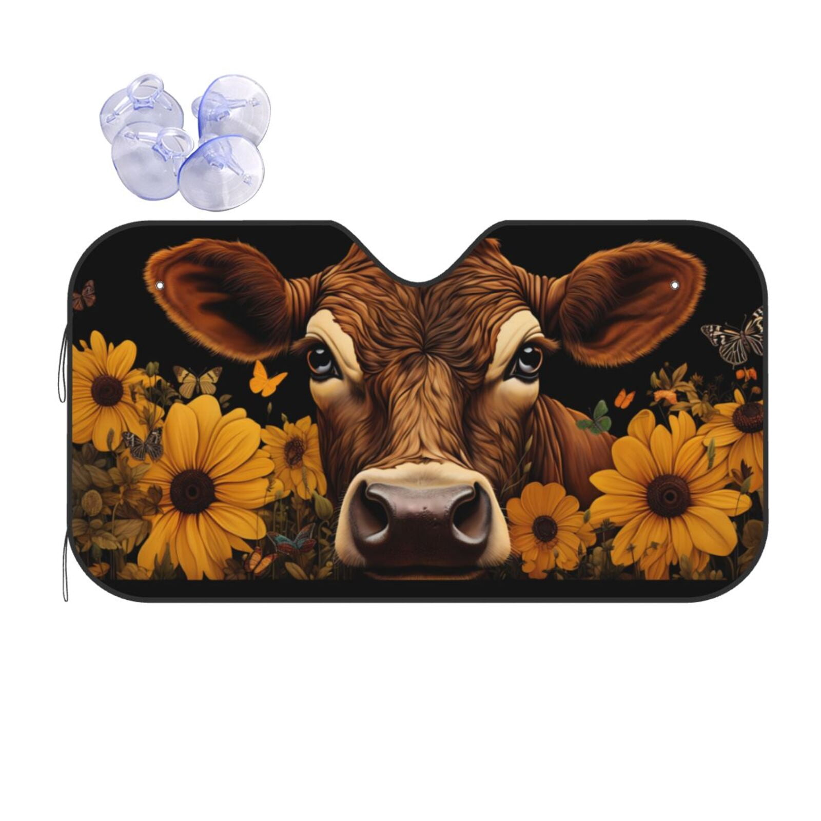 Coaee Sunflower Butterfly Cow Print Car Sunshade Windshield Sun Shade ...