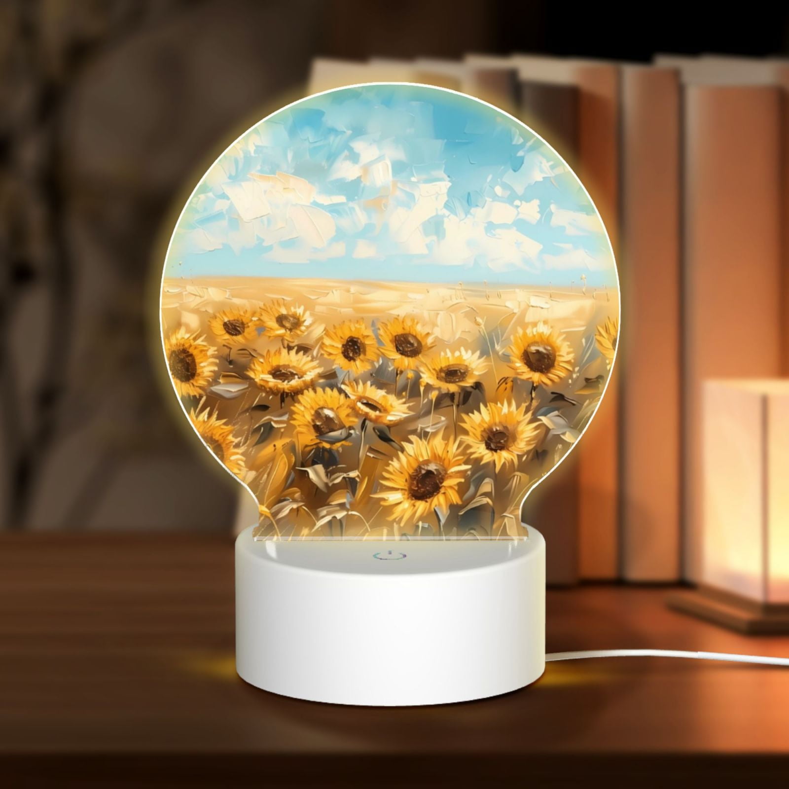 Coaee Sunflower Field Bliss for Round Acrylic LED Desk Lamp 3 Color ...