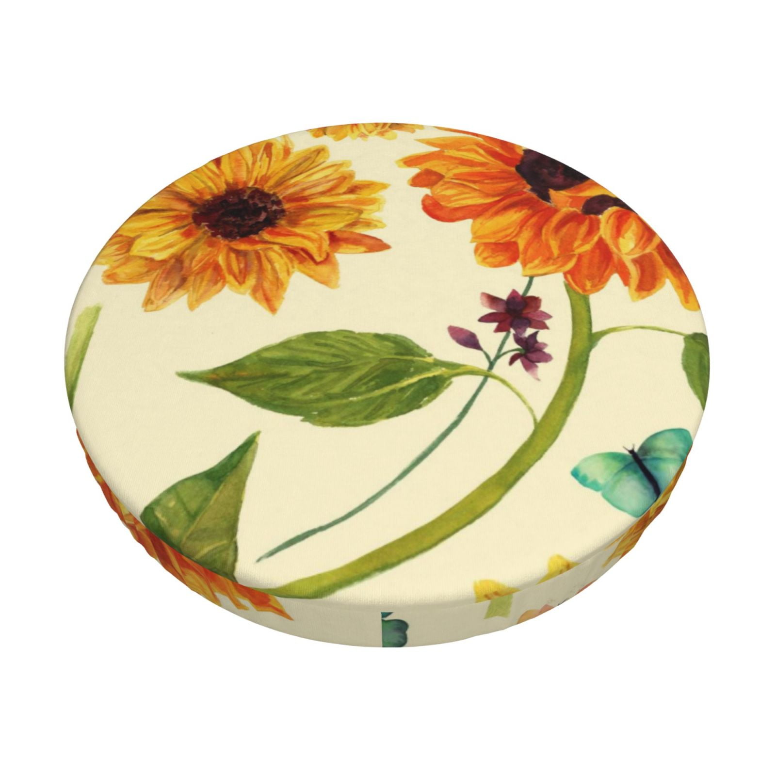 Coaee Sunflowers And Butterflies Round Bar Stool Seat Covers Washable ...