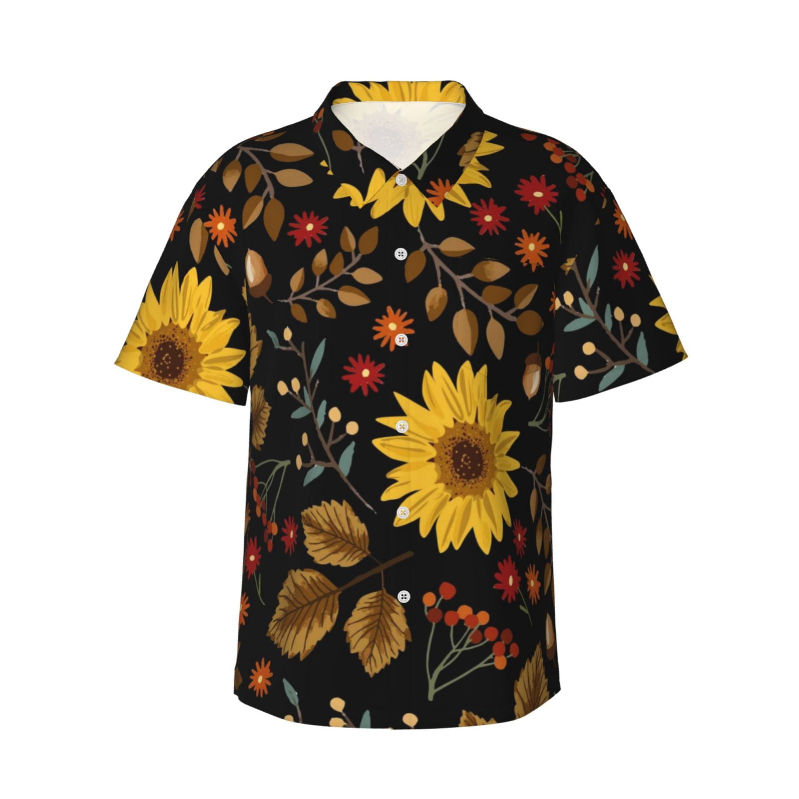 Coaee Sunflowers Leaves Men'S Hawaiian Loose Shirts Short Sleeve Button ...