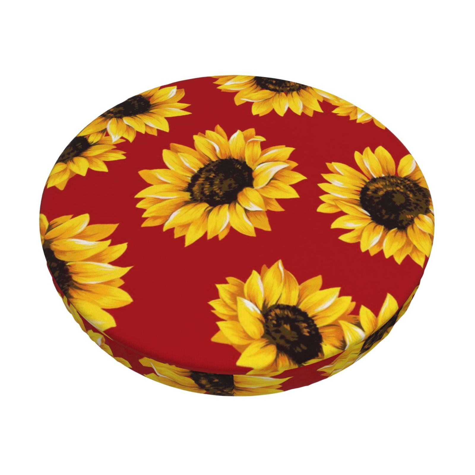 Coaee Sunflowers On Red Round Bar Stool Seat Covers Washable Stool ...