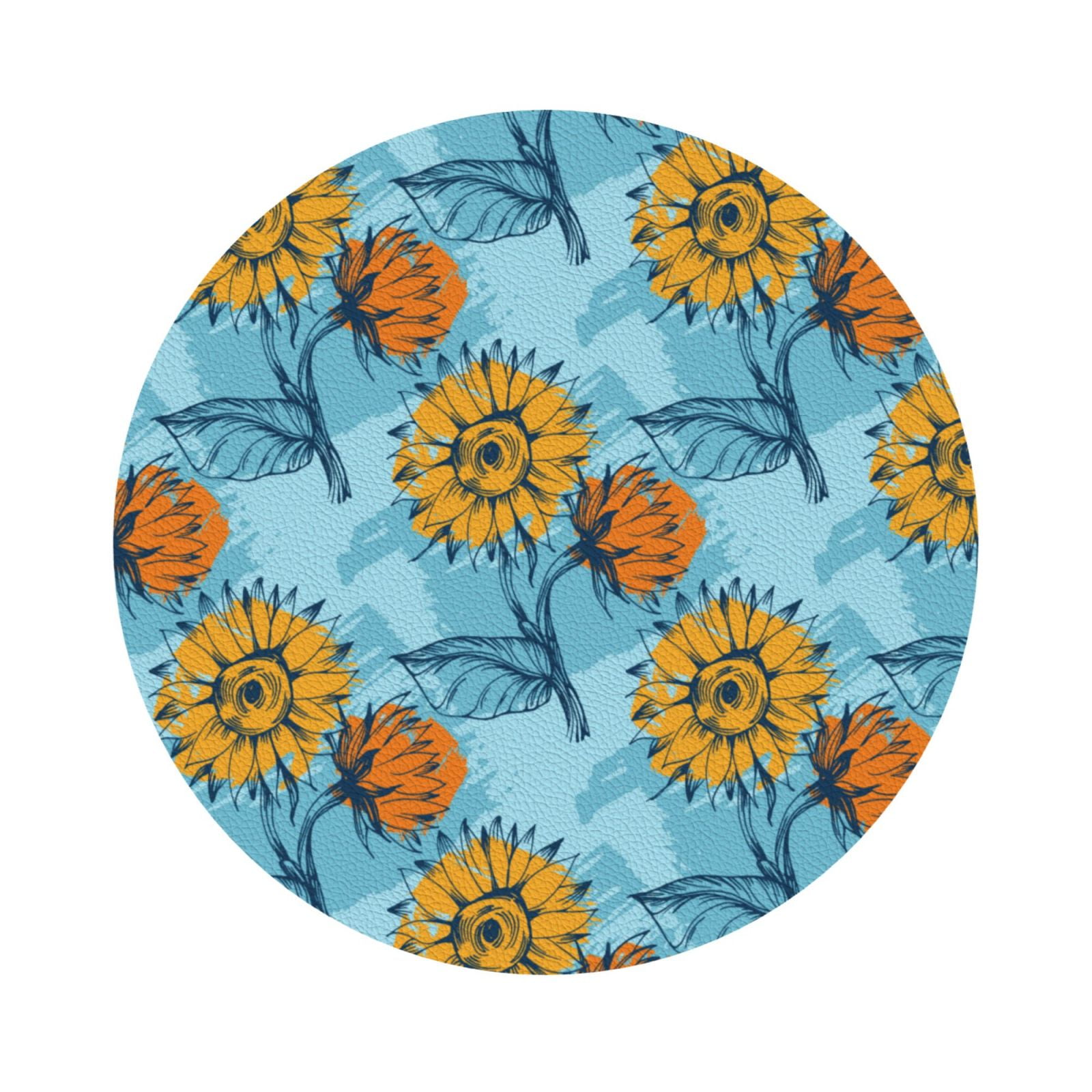 Coaee Sunflowers Print Leather Coasters Set of 6, Non-Slip Washable Cup ...