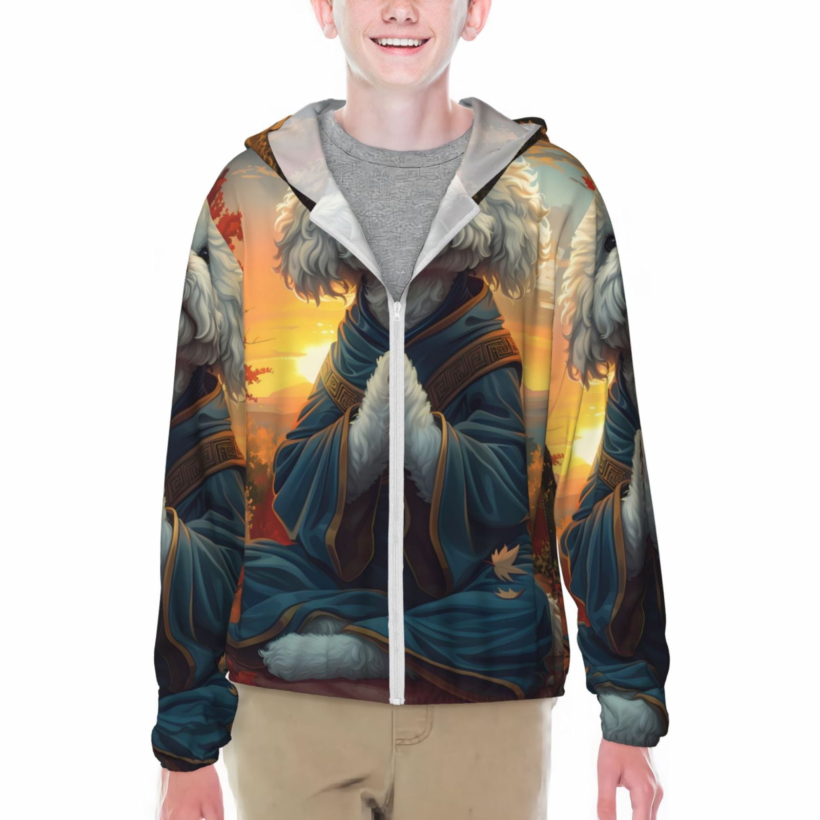 Coaee Sunset Meditating Bichon Frise Print Teen's UPF 50+ Sun Protection Outdoor Lightweight ...