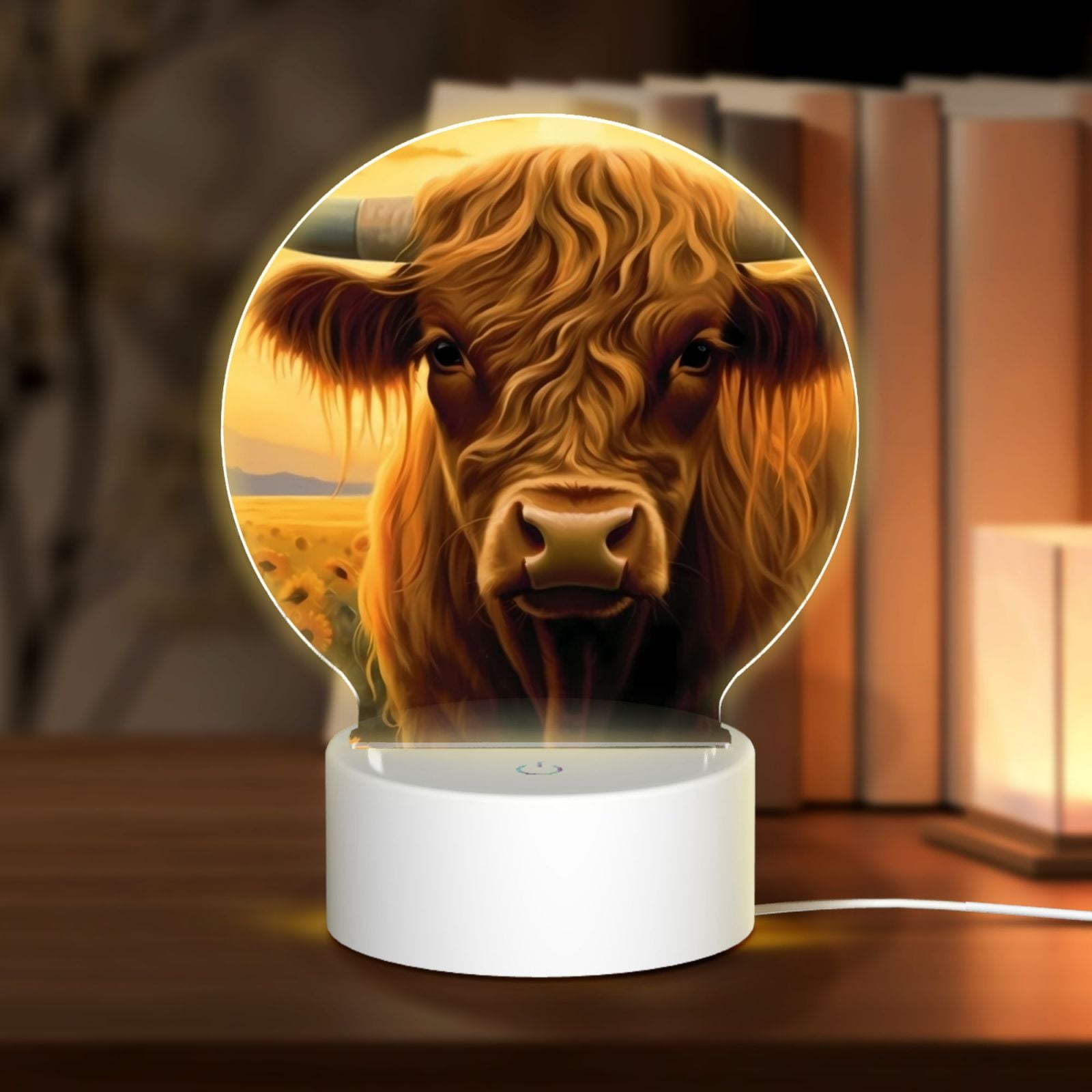 Coaee Sunset Sunflower Cow A for Round Acrylic LED Desk Lamp 3 Color ...