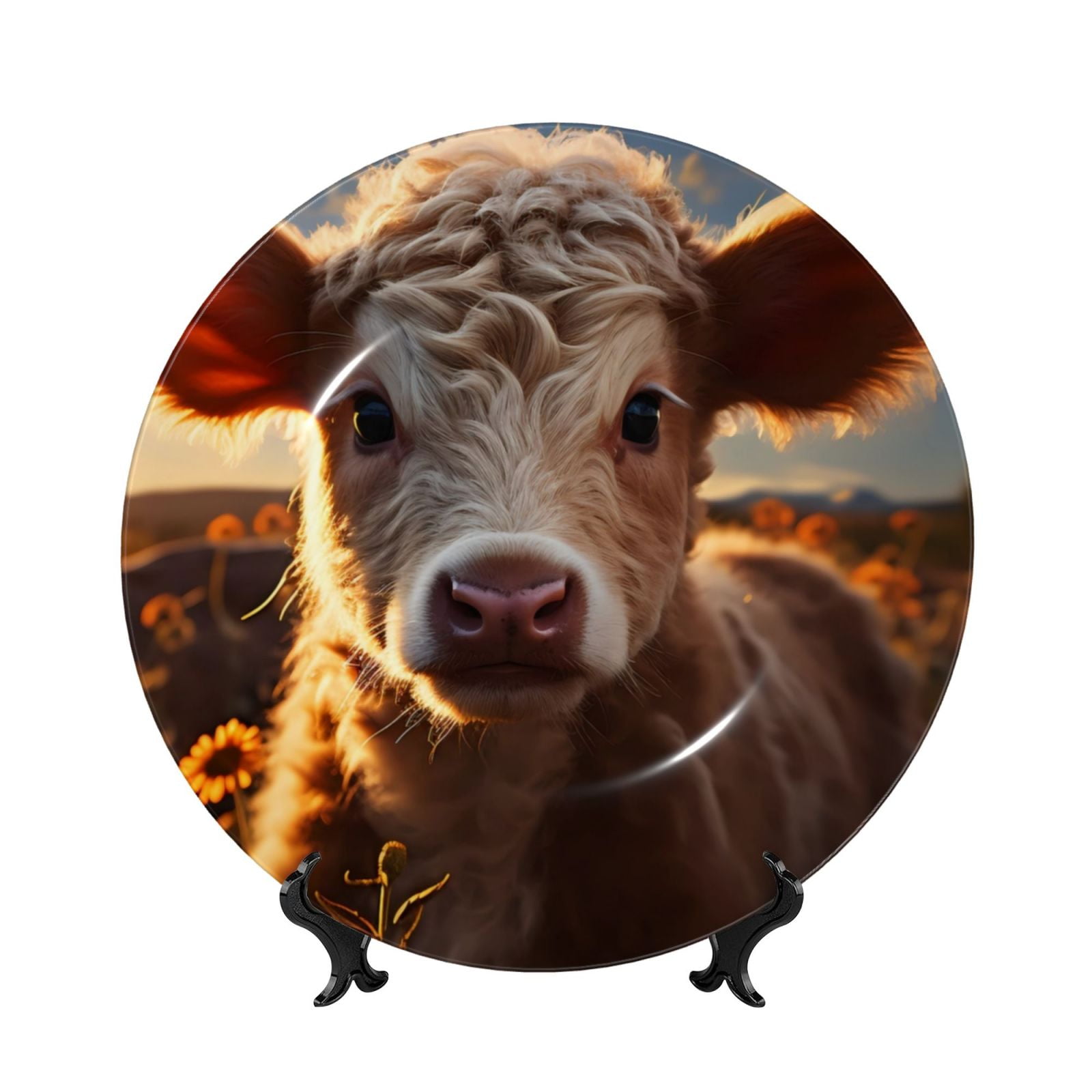 Coaee Sunset Sunflower Small Cow for Bone China Decorative Plate ...